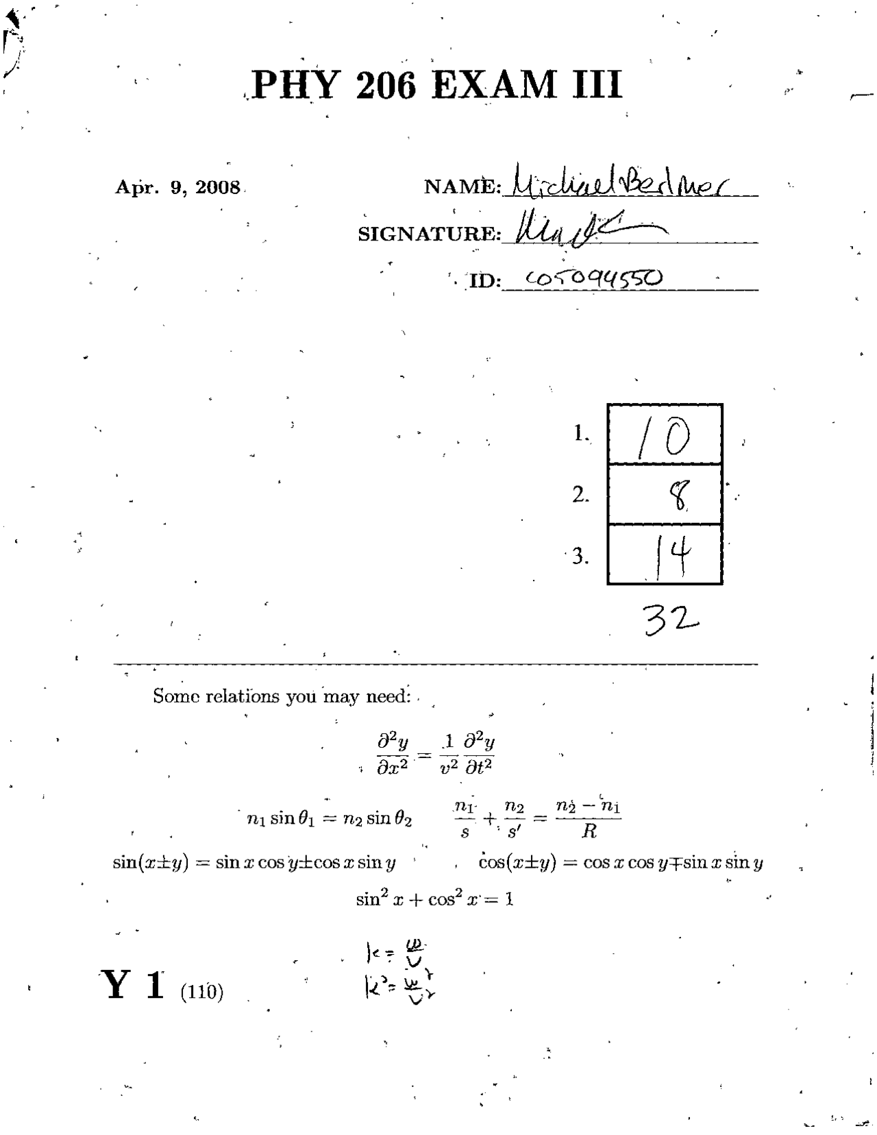 Old Test Iii With Answers University Physics I Phy 206 Docsity