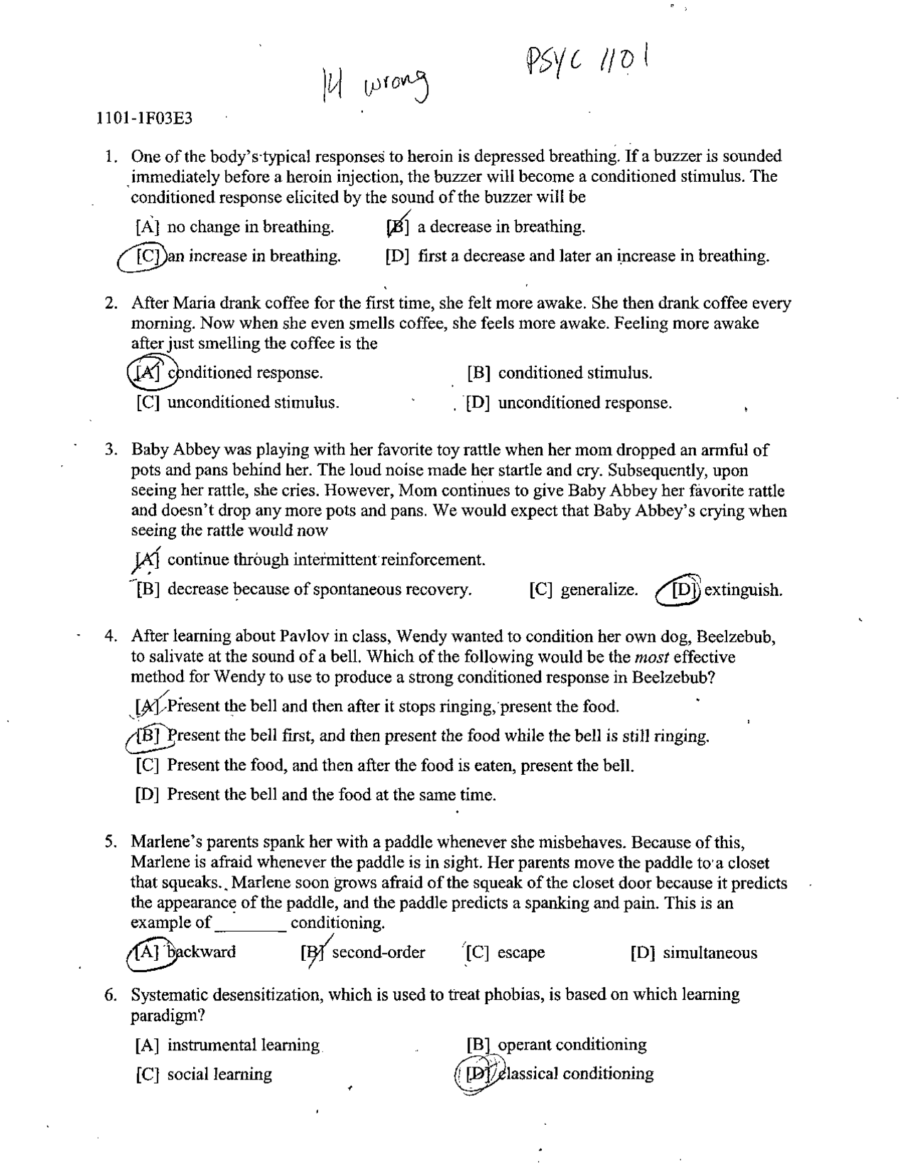 40 Solved Multiple Choice Questions Elementary Psychology Exam 3