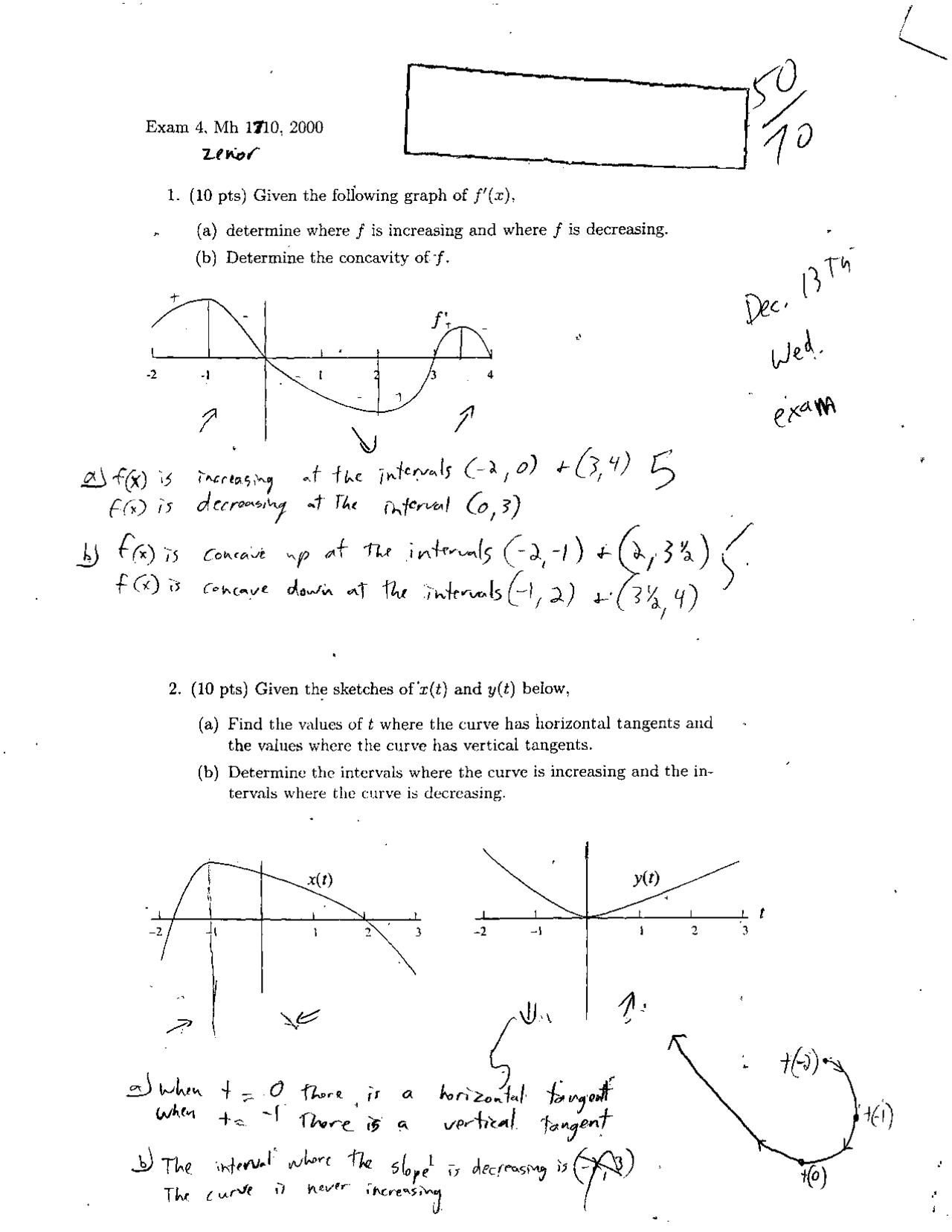 Solutions For Exam 4 Pre Calculus I Math 1710 Docsity