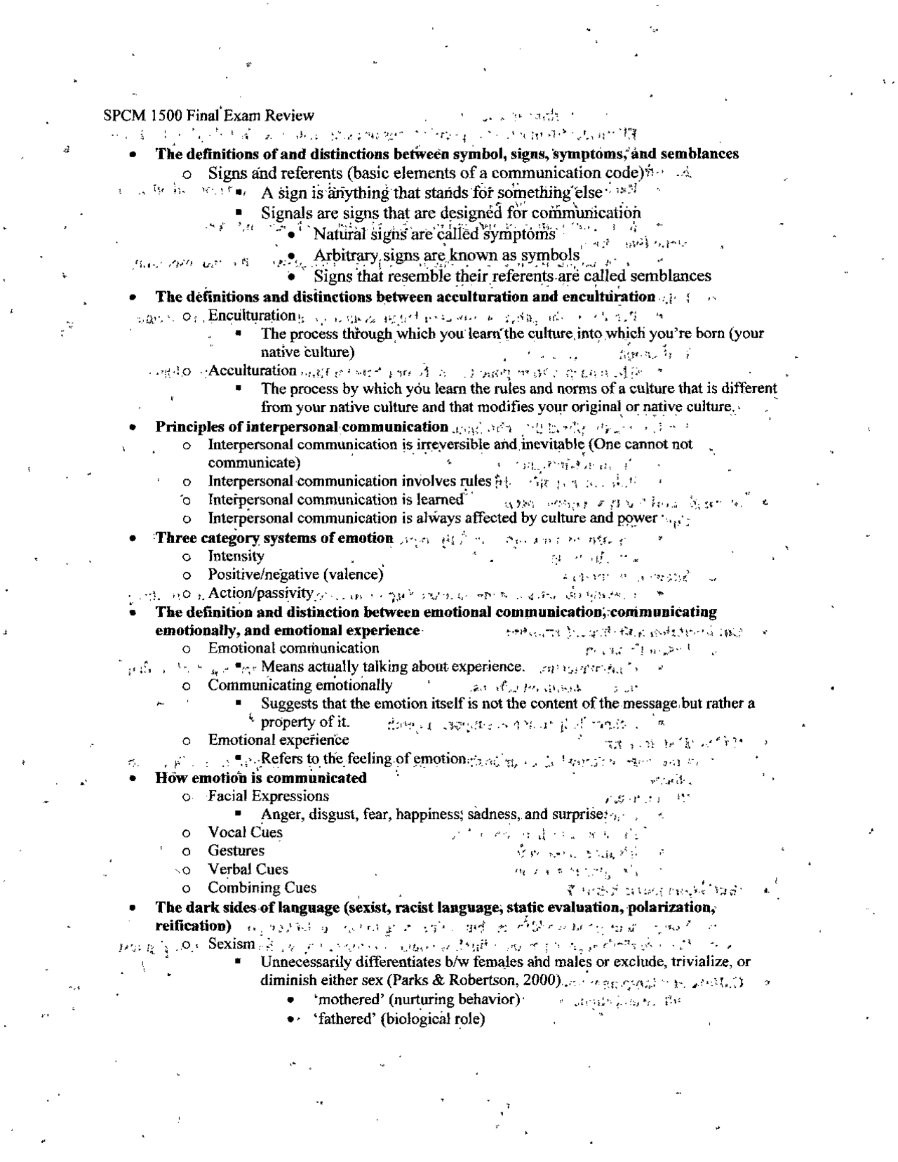Final Exam Review For Interpersonal Communication Spcm 1500 Docsity