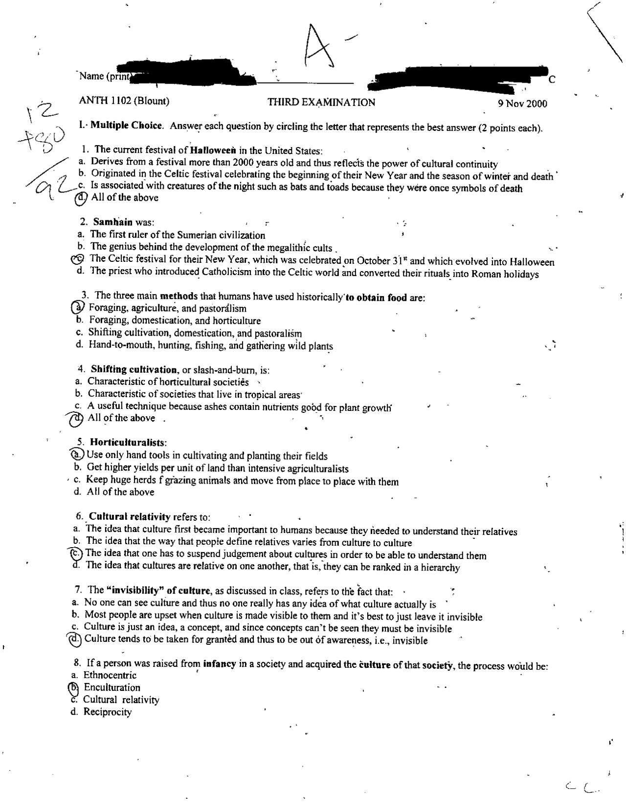 Solved Questions For Exam 3 Introduction To Anthropology Anth 1102