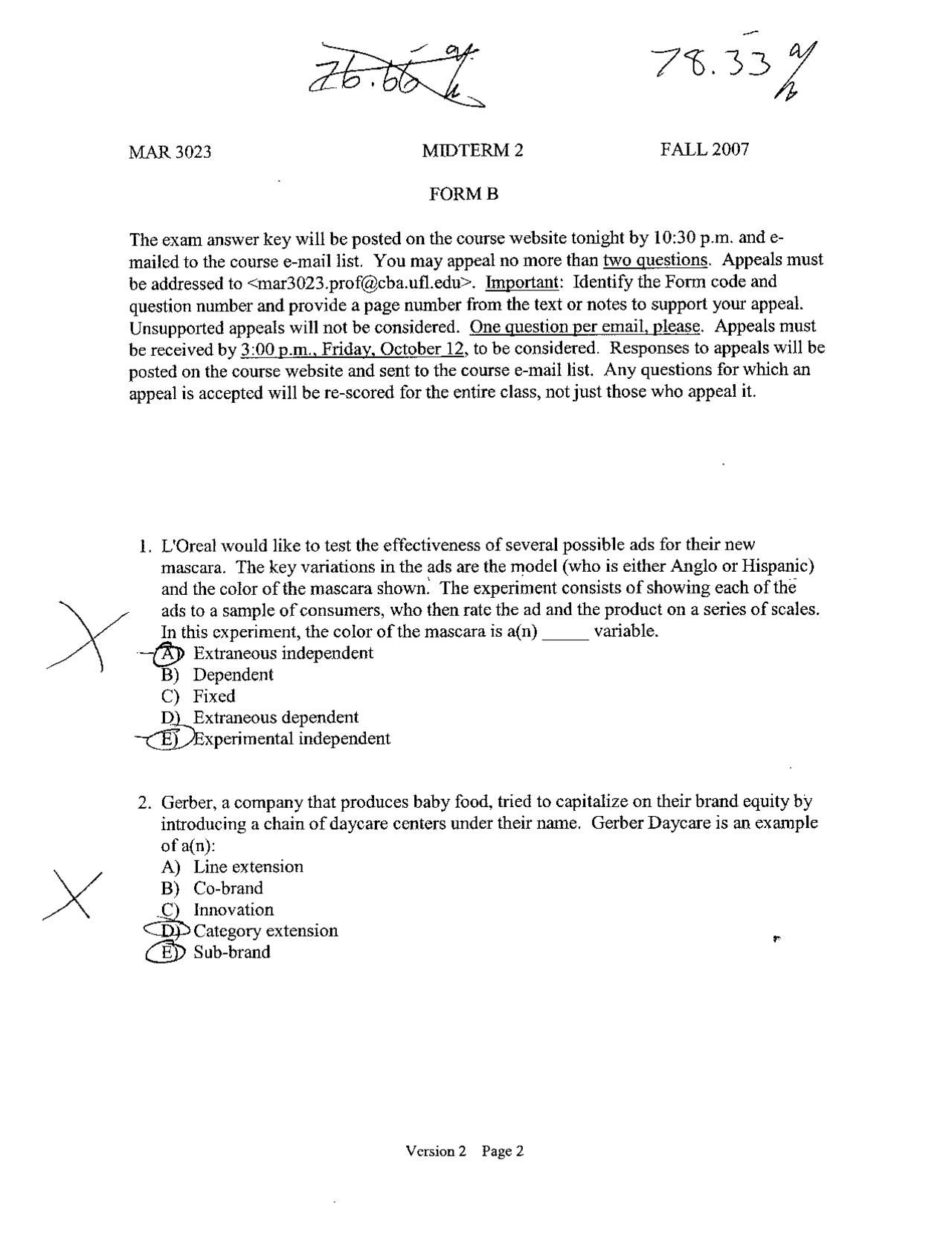 Midterm Exam 2B Answers | Principles of Marketing | 410228 - Docsity