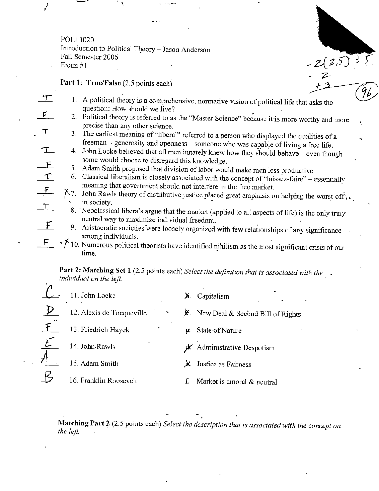 Exam 1 Introduction To Political Theory Poli 3020 Docsity