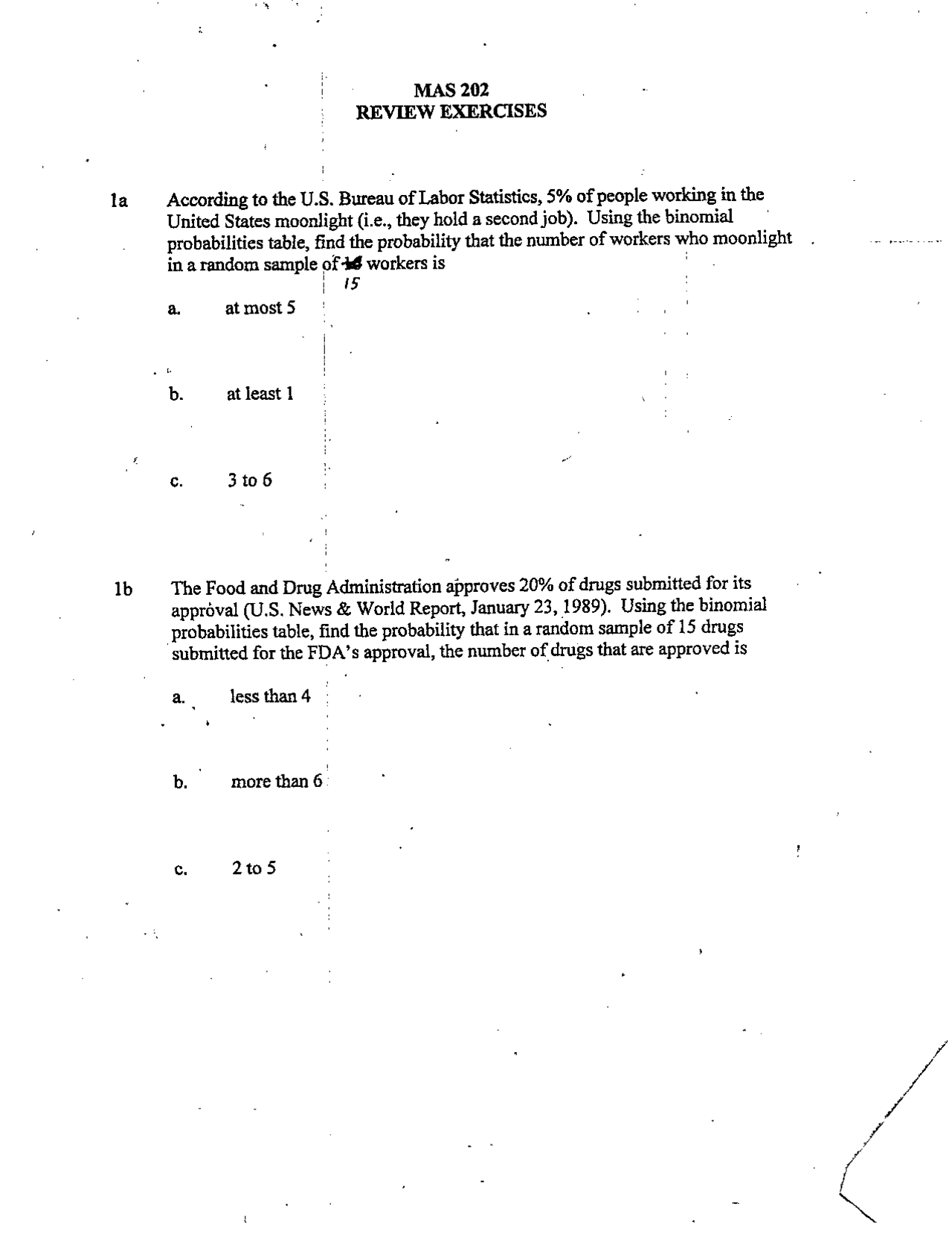 Intermediate Business Statistics Review Exercises | MAS 202 - Docsity
