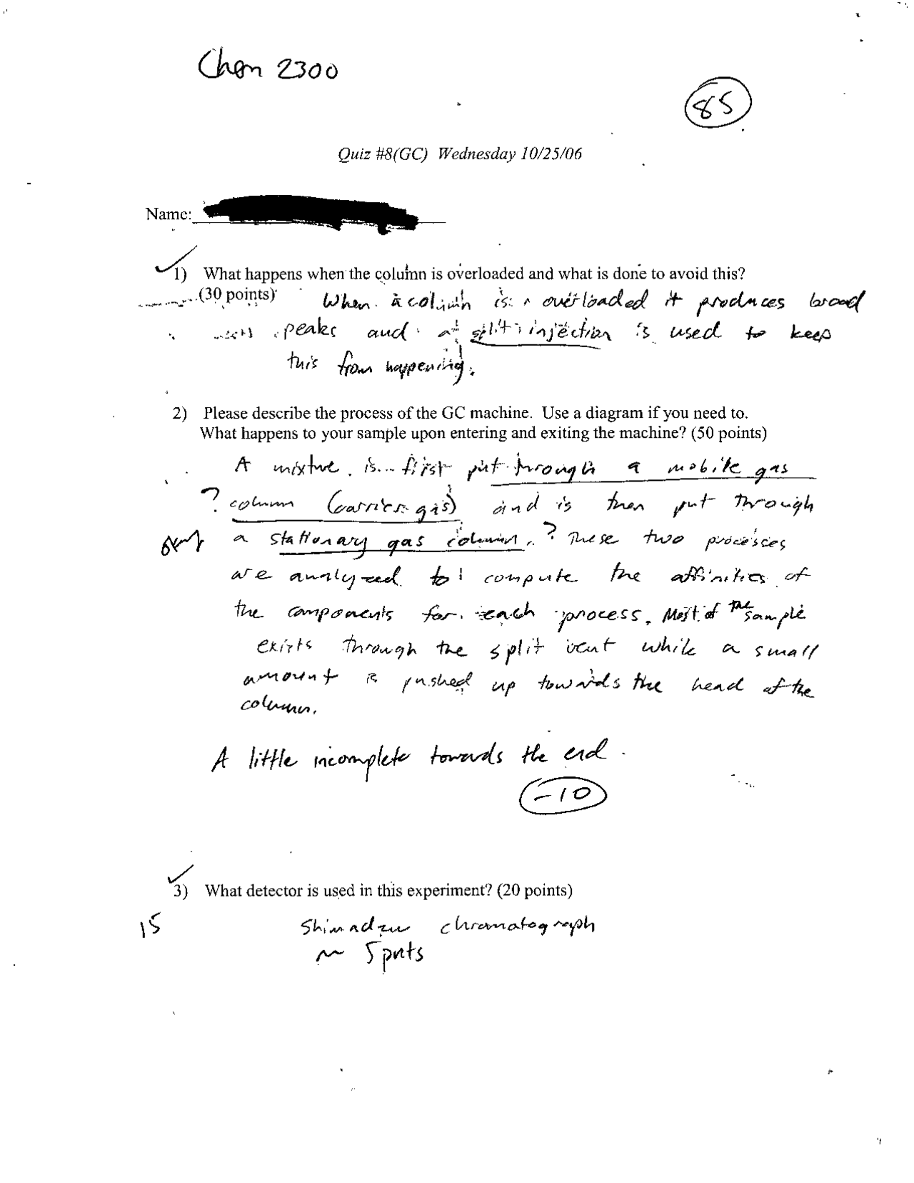 Quiz 8 With Answer Key Quantitative Analytical Chemistry Chem 2300