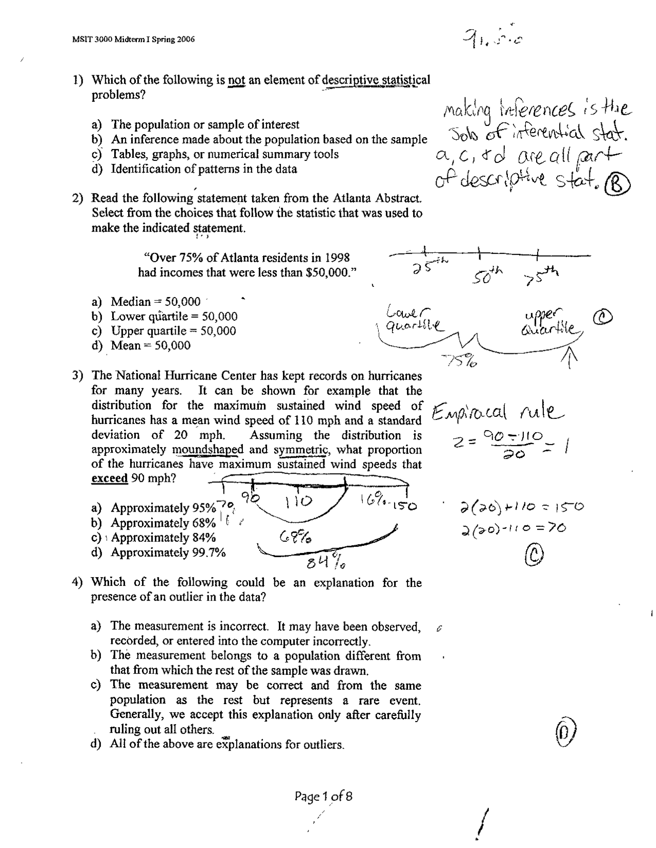 Solved Exam 1 Statistical Analysis For Business I Msit 3000 Docsity