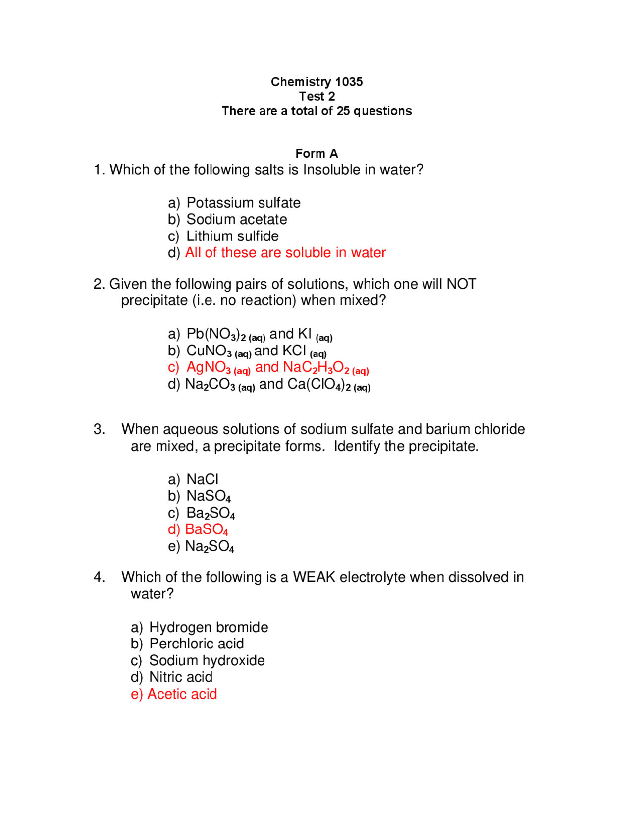 25 Solved Mcqs On General Chemistry Test 2 Chem 1035 Docsity