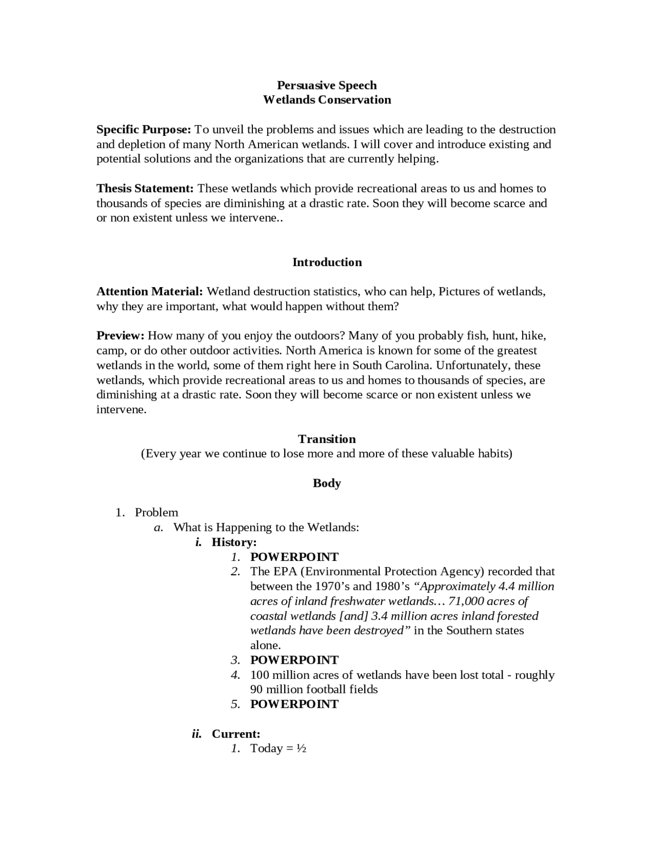 Lecture Notes On Persuasive Speech Wetlands Conservation Comm 250