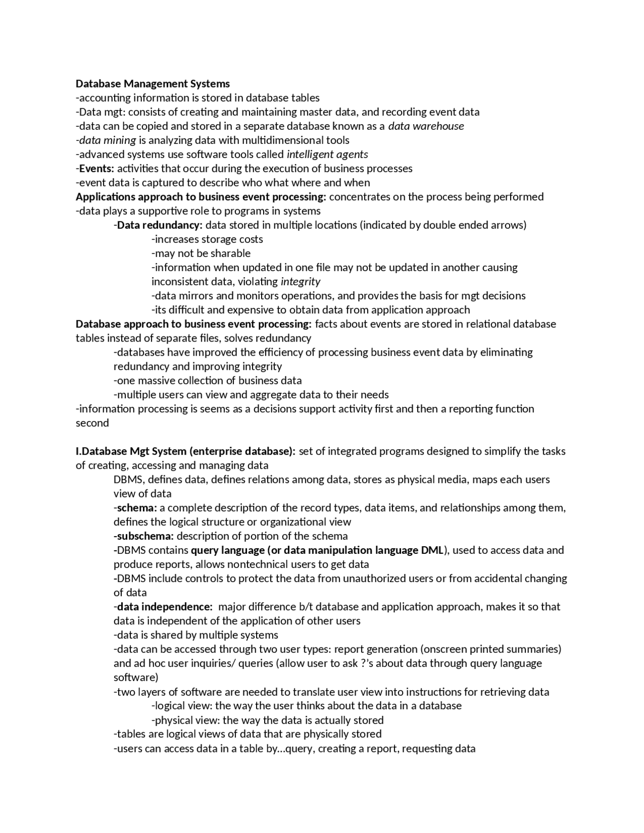 Notes on Database Management System - Account Information System | ACCT ...