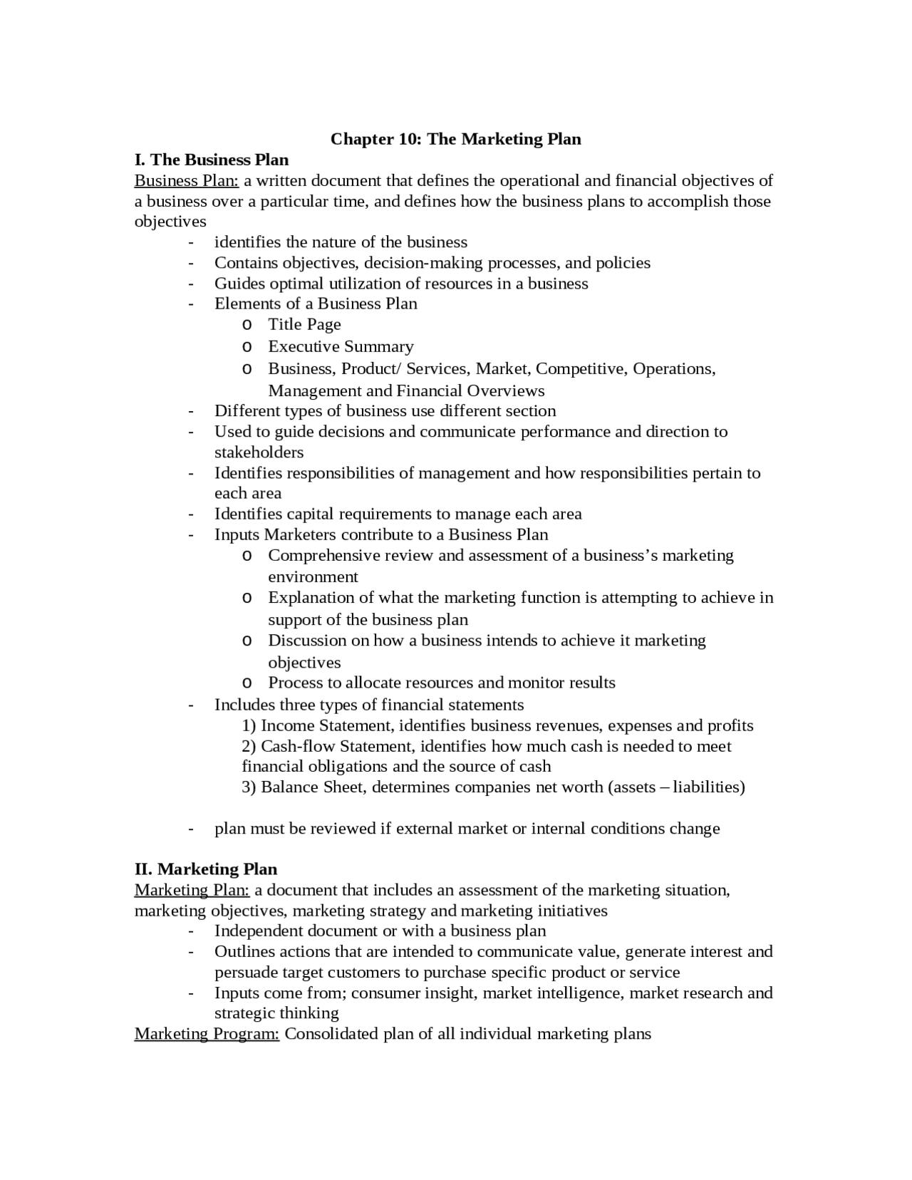 The Marketing Plan Outline Principle Of Marketing Mkt 301 Docsity