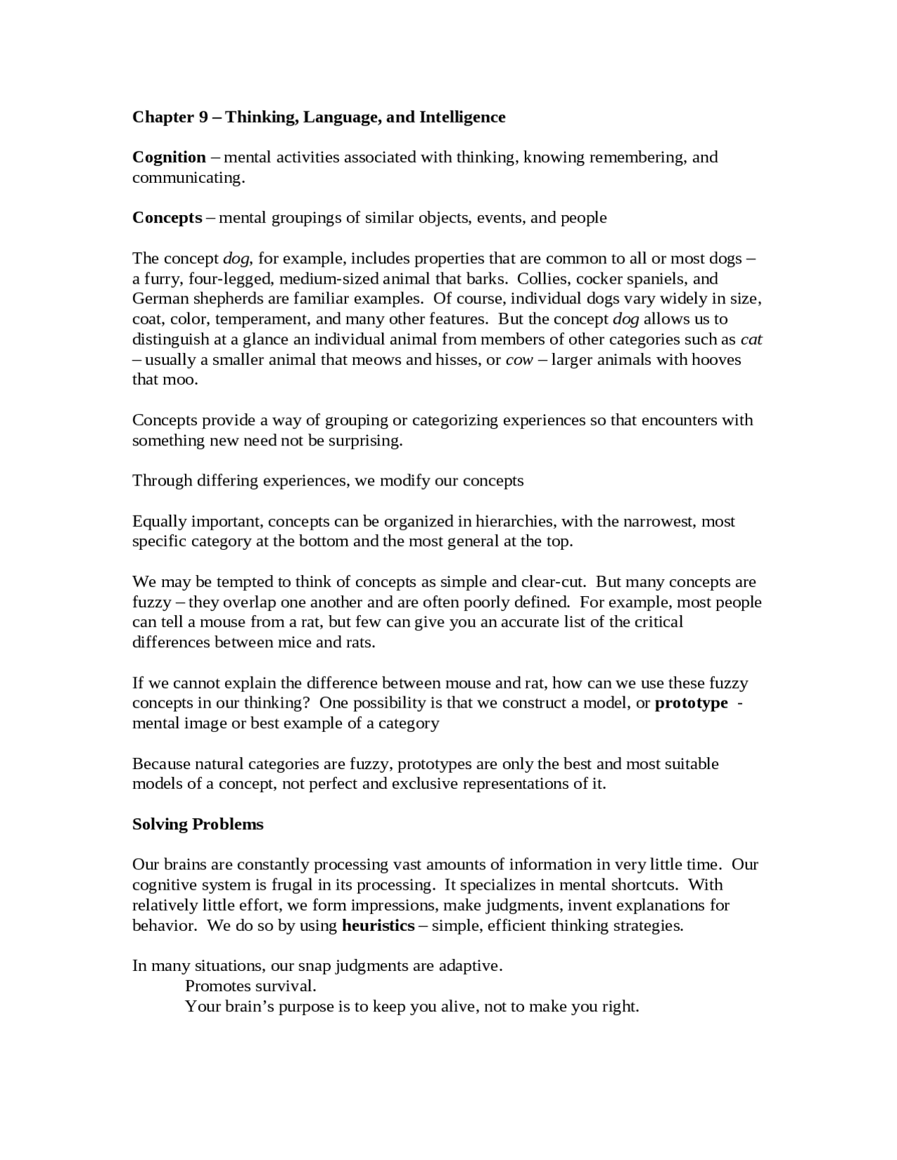 Thinking Language And Intelligence Class Notes Psychology Psyc