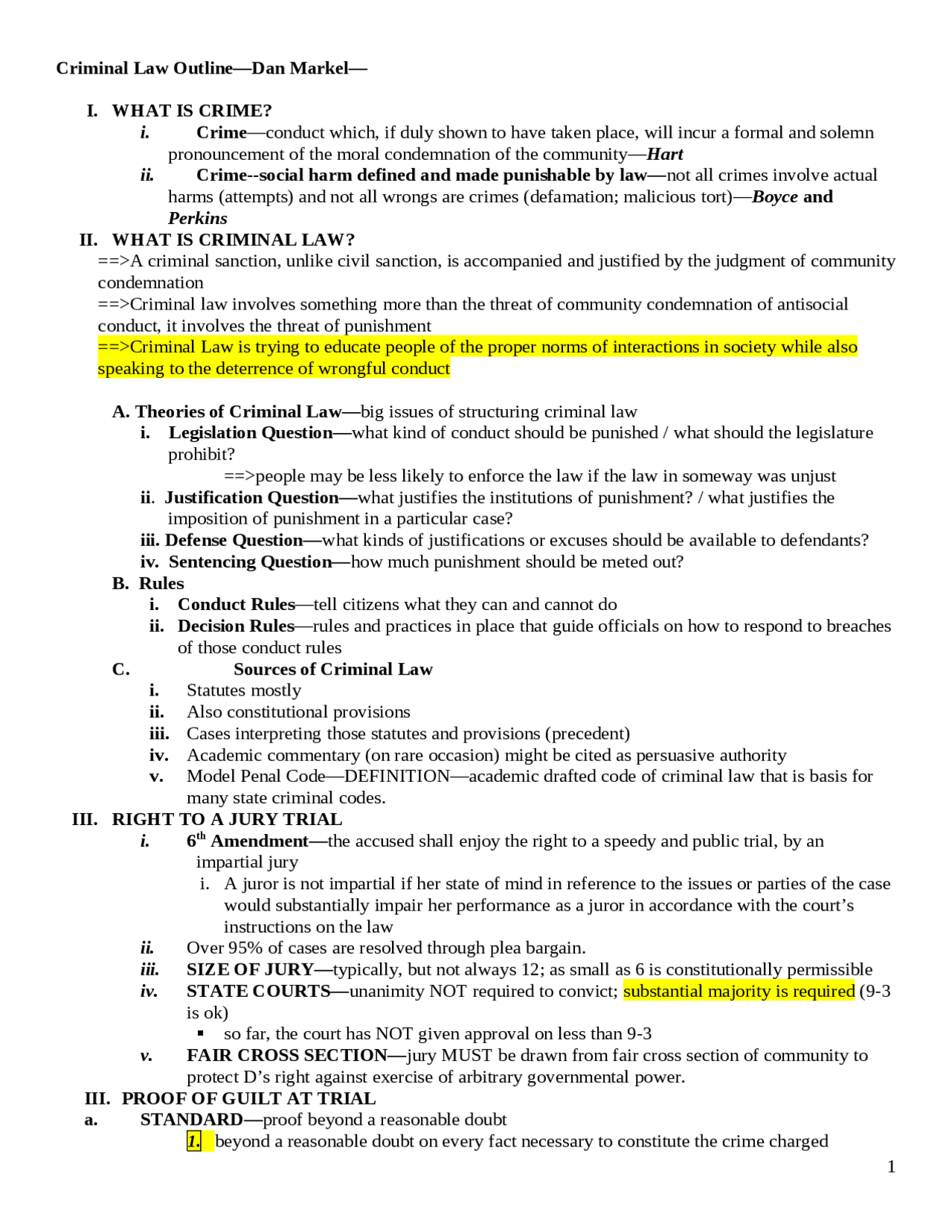 What is Criminal Law - Law Outline | LAW 5100 - Docsity