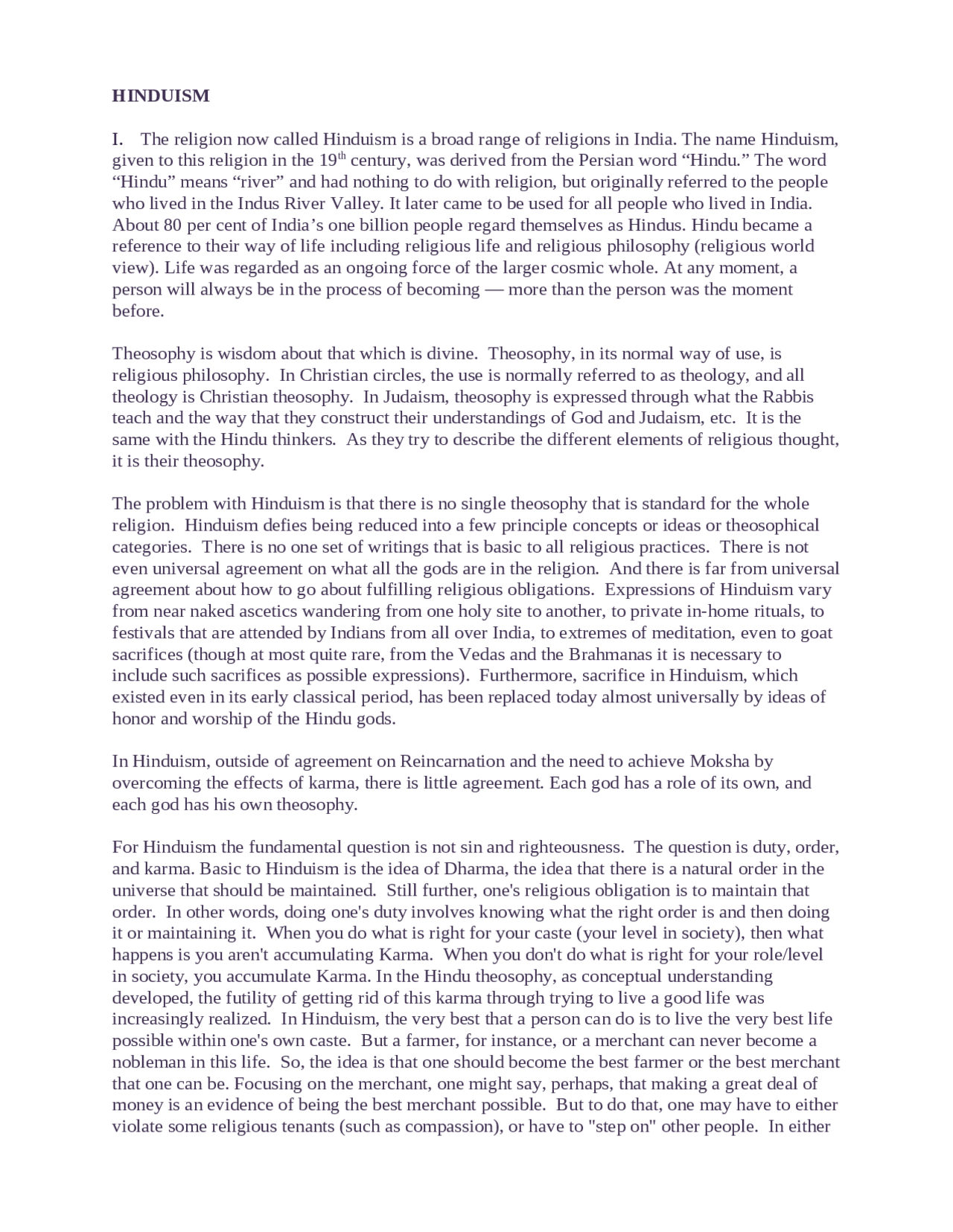 Hinduism - World Religion - Class Notes | RELG 1200 - Docsity