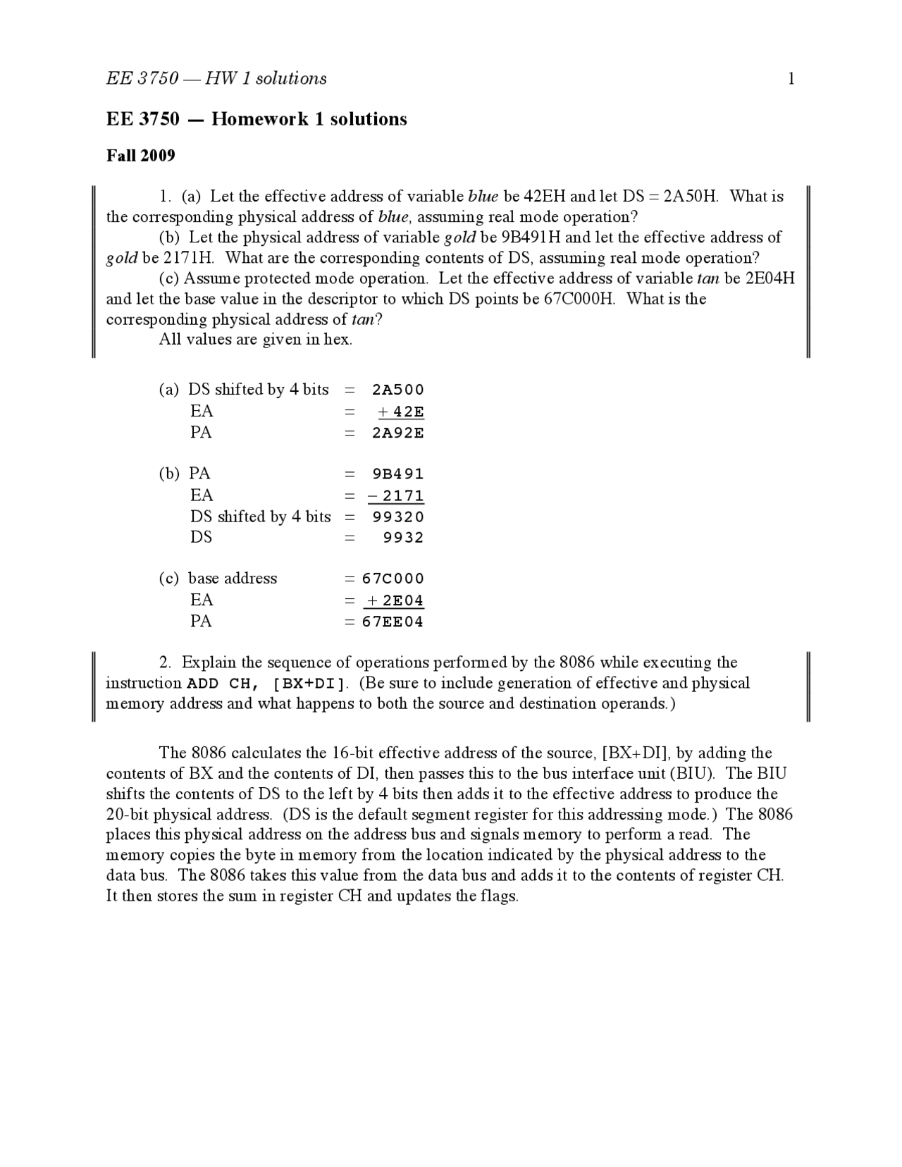 Homework 1 Solutions Microprocessor Systems Ee 3750 Docsity