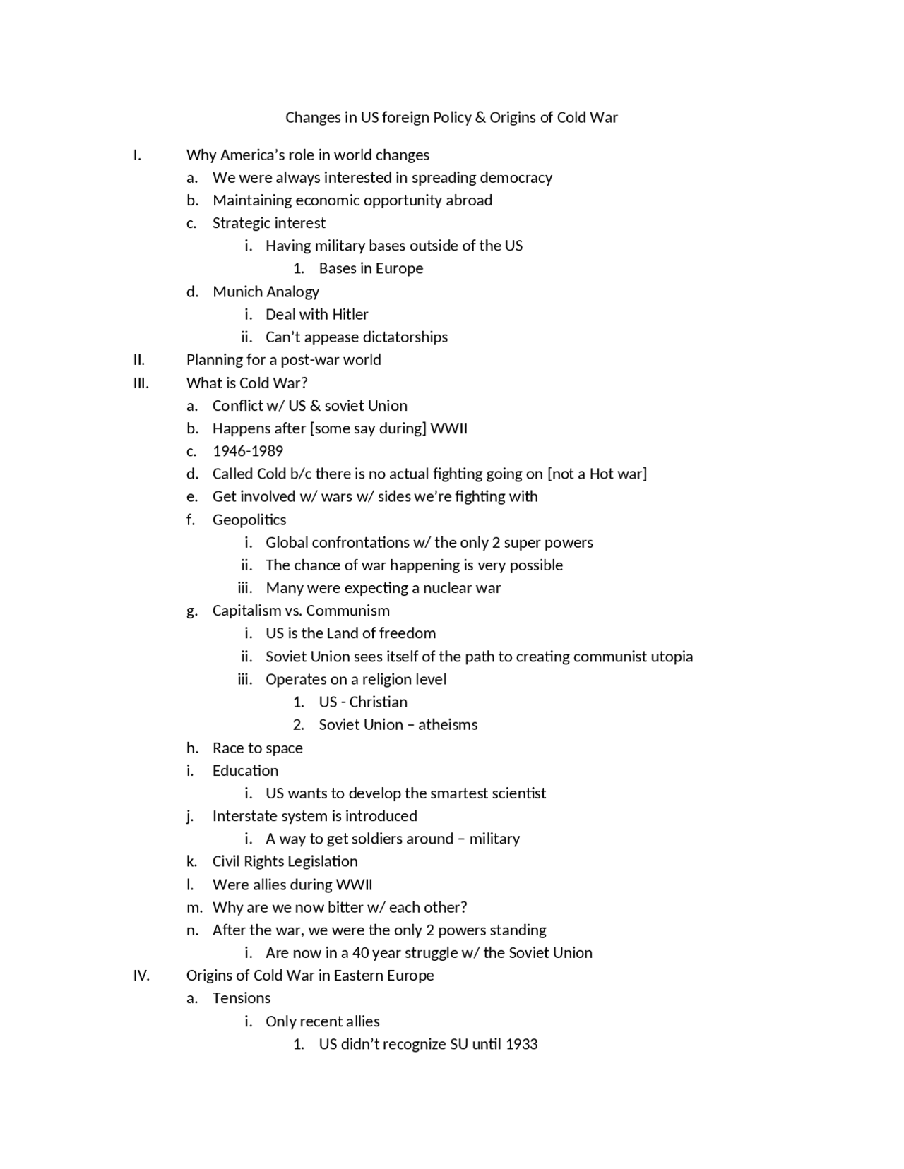 Changes in US foreign Policy and Origins of Cold War I | HIST 2057 ...