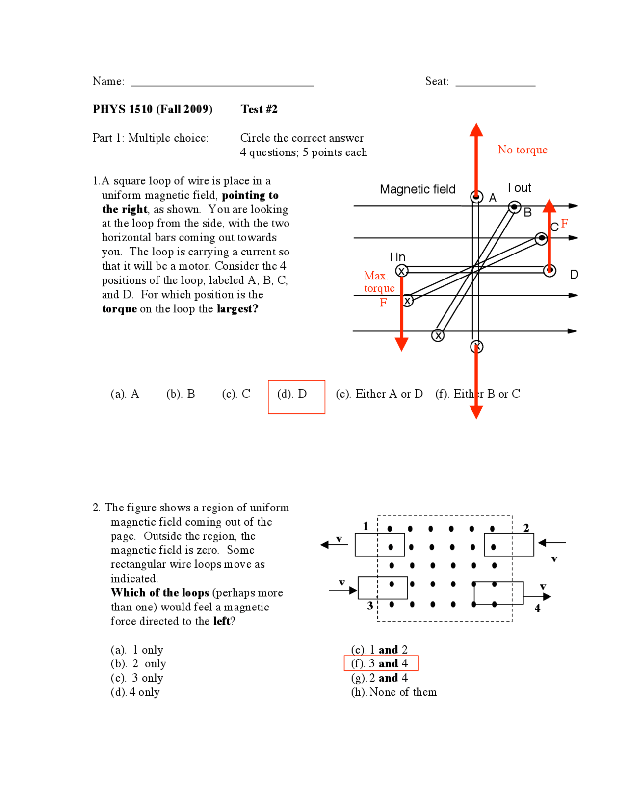 Exam 2 With Solution General Physics I Phys 1510 Exams Physics