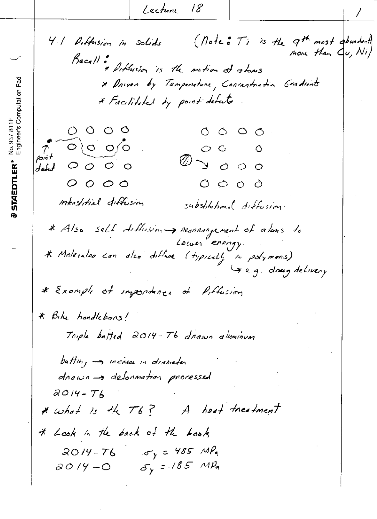 Notes On Diffusion In Applied Engineering Materials Mse 2001 Docsity