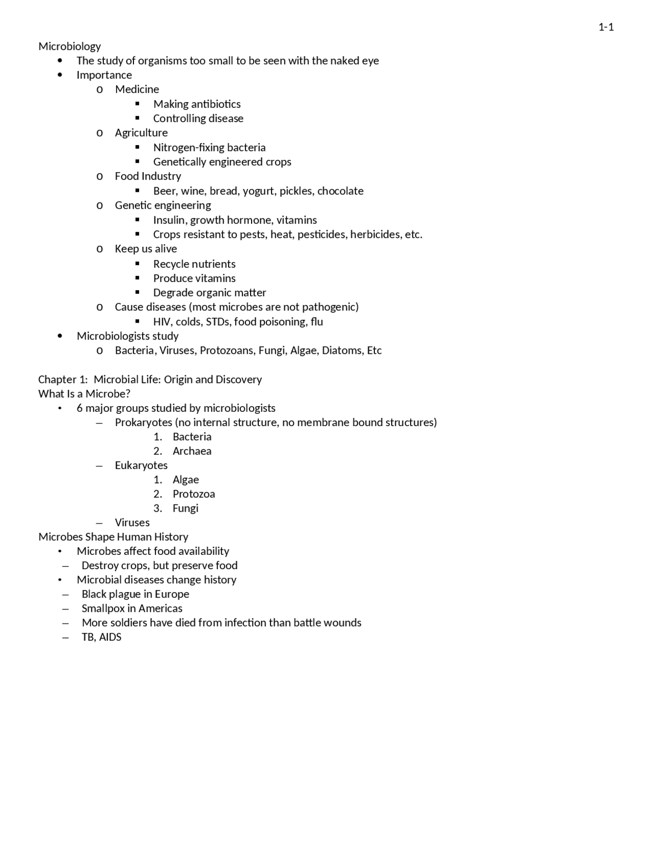 Microbial Life Origin And Discovery Resume Chap1 Biol 2051 Docsity