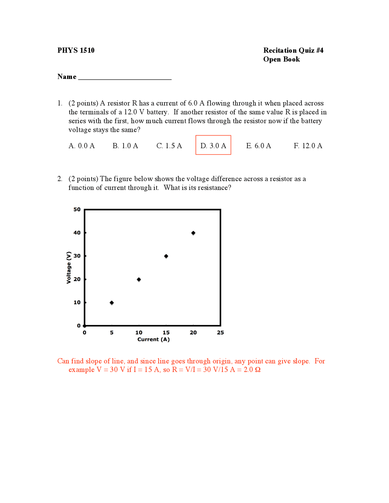 Quiz 4 Question With Answer General Physics Ii Phys 1510 Docsity