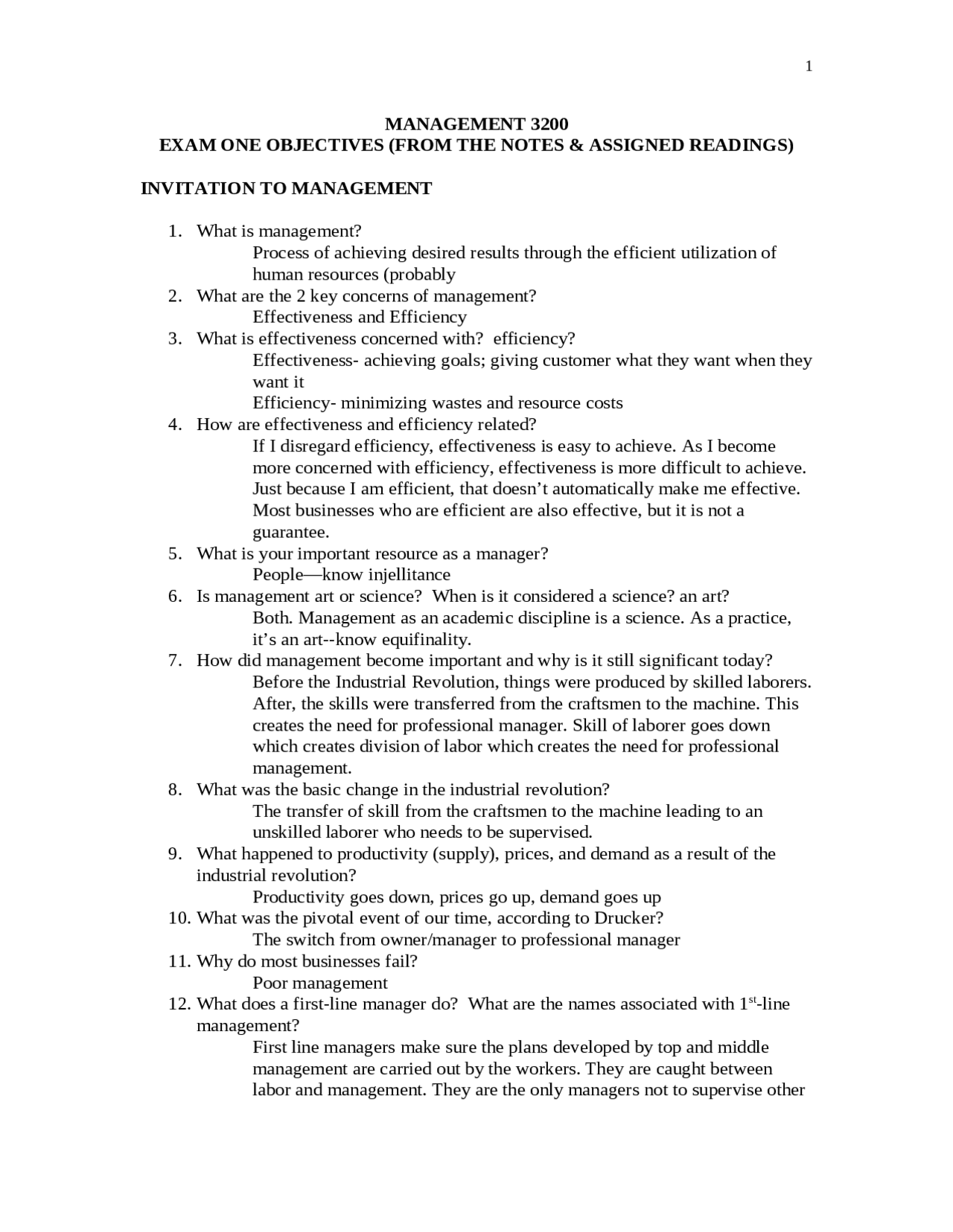 Exam 1 Solved Principles Of Management Mgt 3200 Docsity