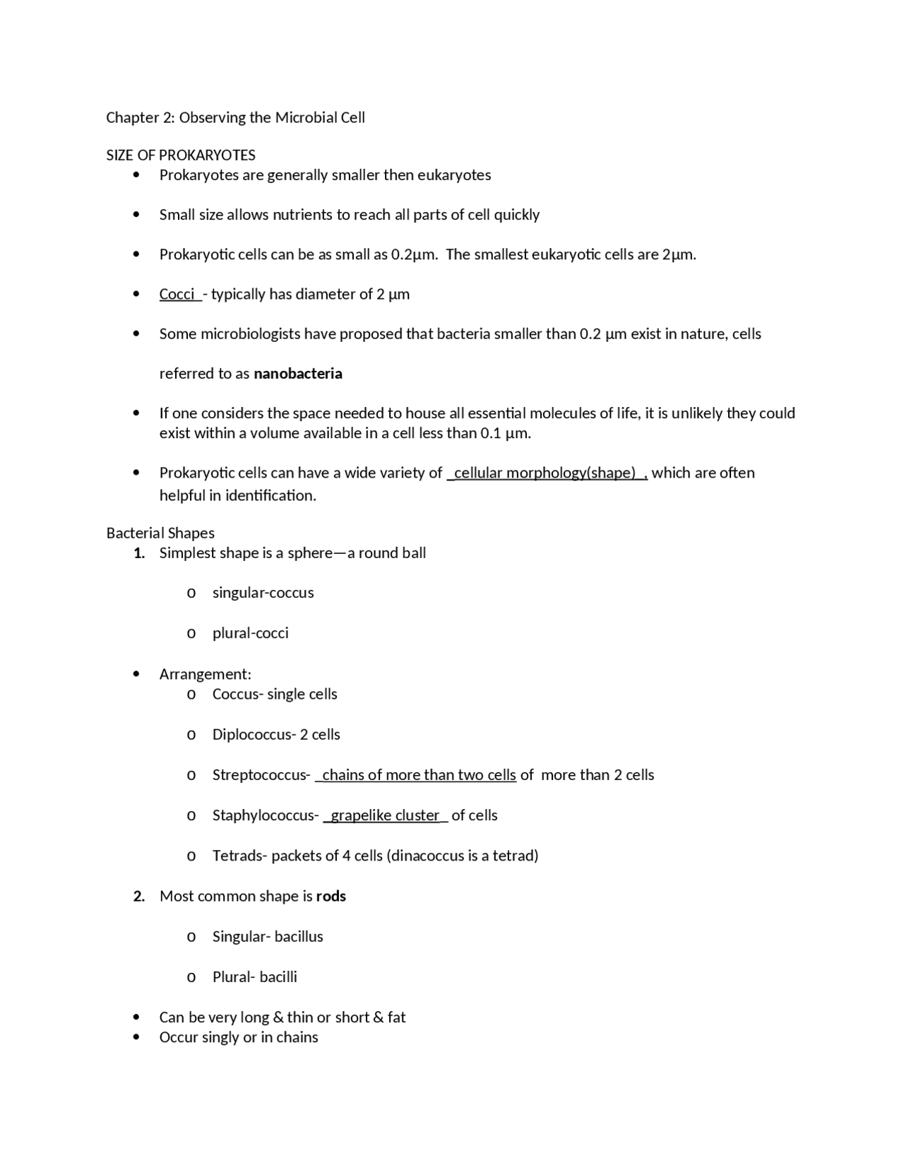 Observing The Microbial Cell Lecture Handout Biol 2051 Docsity