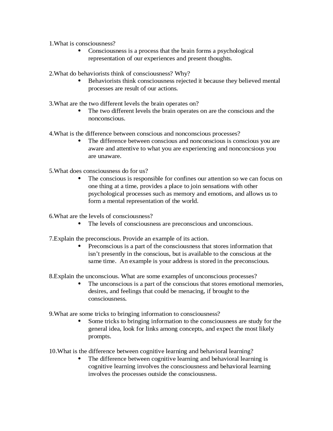 40 Short Questions Answered For Introduction Of Psychology Psy 111