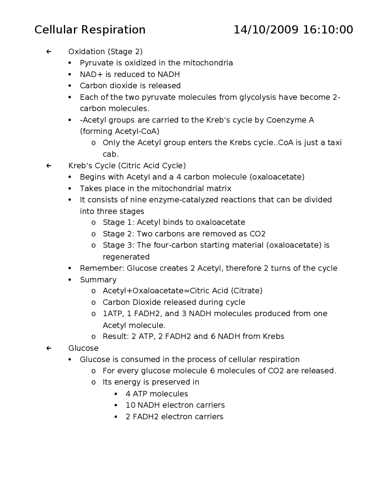 Cellular Respiration Lecture Notes Biol 101 Docsity