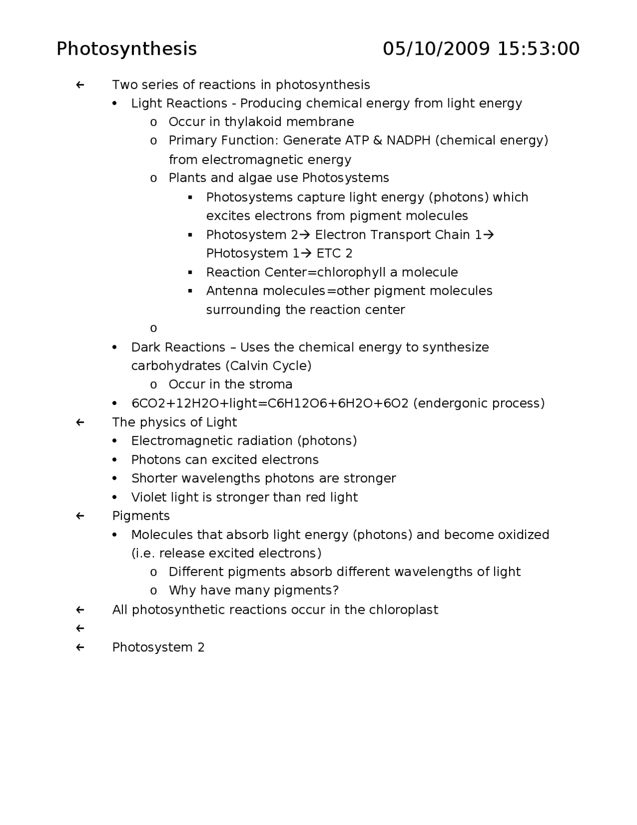Lecture Notes For Photosynthesis Biol 101 Docsity