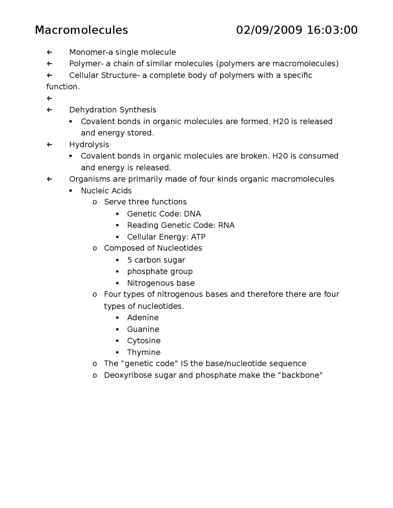 Lecture Notes On Macromolecules Biological Concepts Biol 101 Docsity