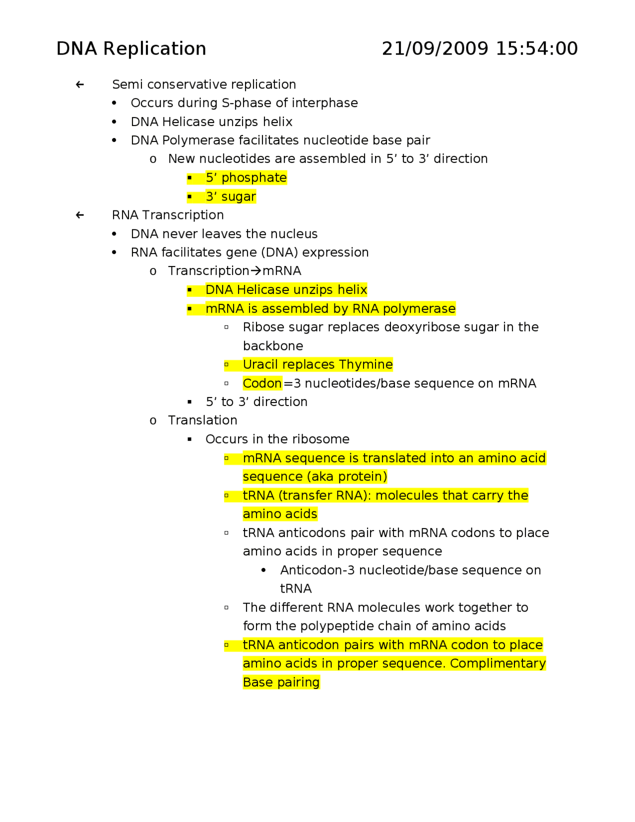 Dna Replications Biological Concepts Notes Biol 101 Docsity