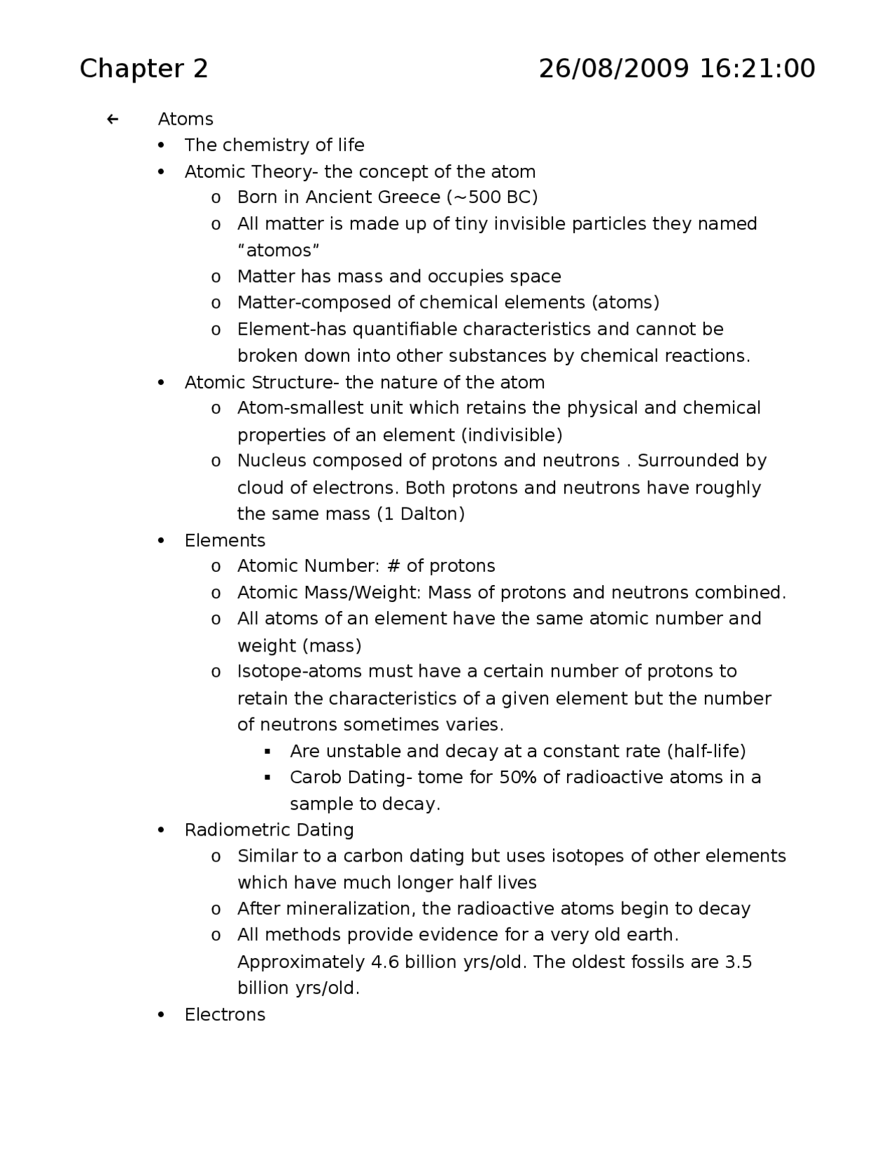 Lecture Notes On Atoms Biological Concepts Biol 101 Docsity