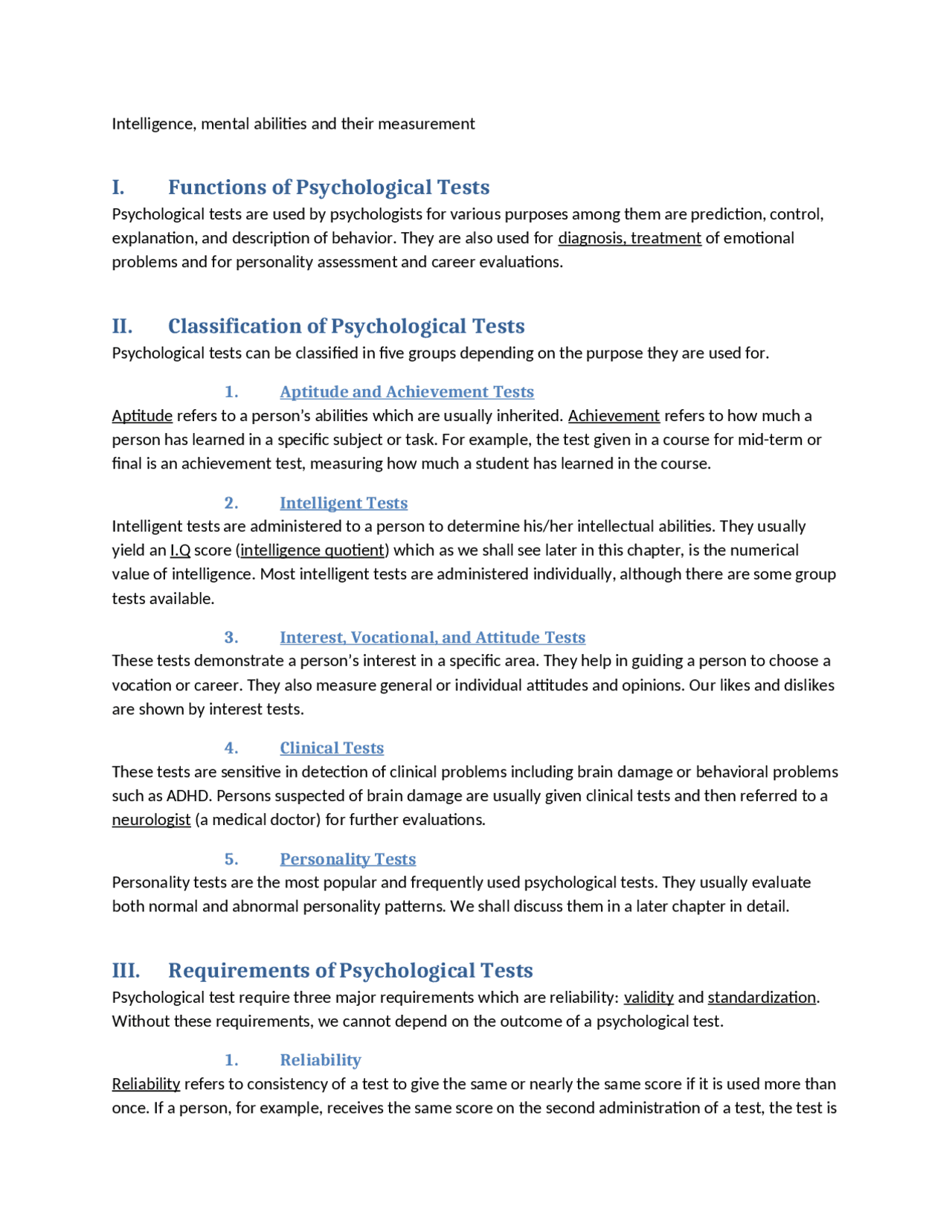 Notes on Intelligence, mental abilities and their measurement | PSY ...