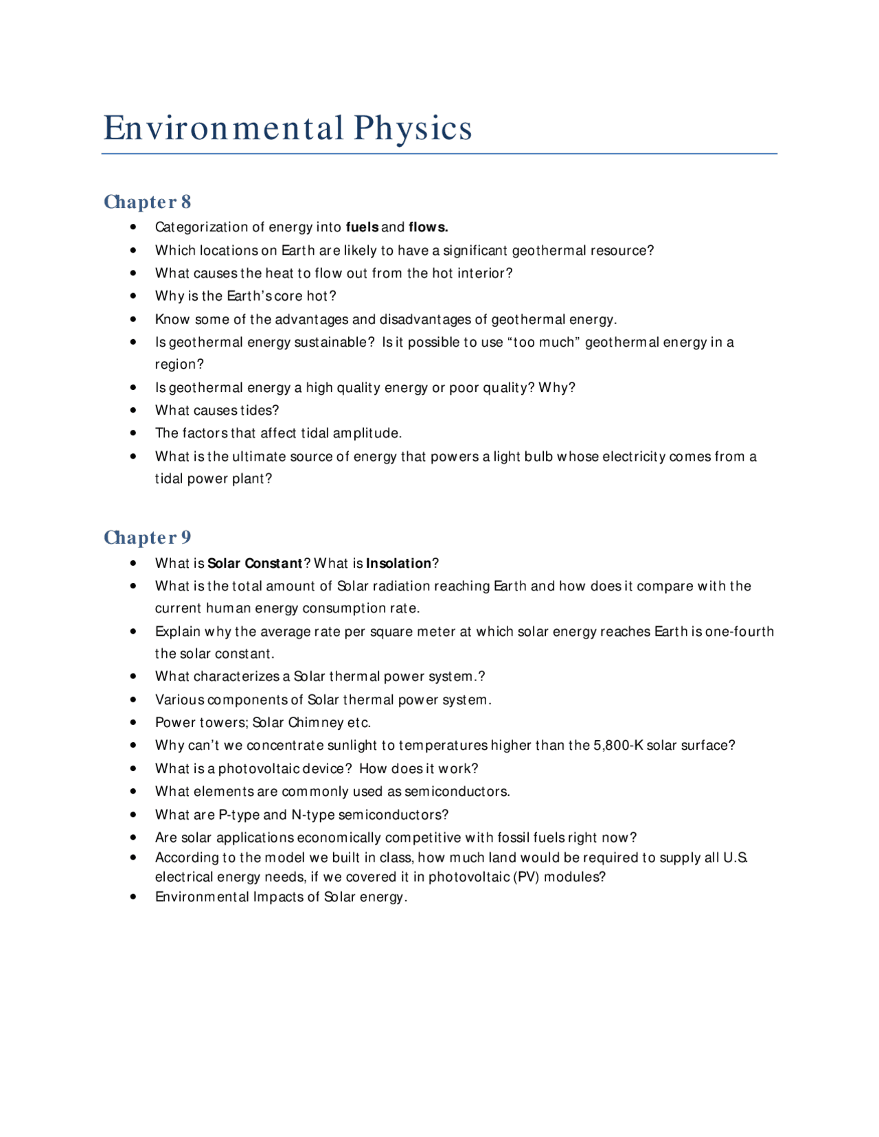 Environmental Physics - Exam 3 Study Guide | PHYS 1149 | Exams Physics ...