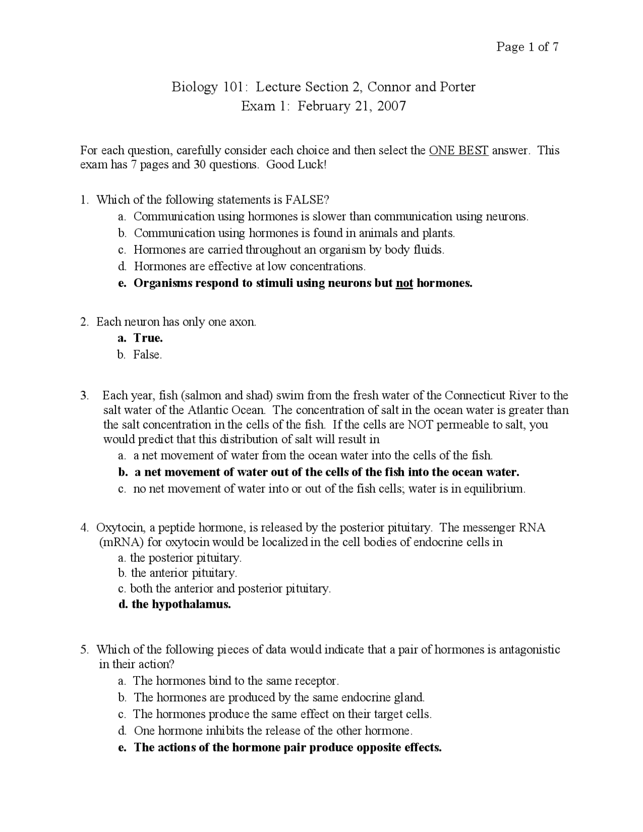 Solved Exam 1 For Introduction To Biology Ii Biology 101 Docsity