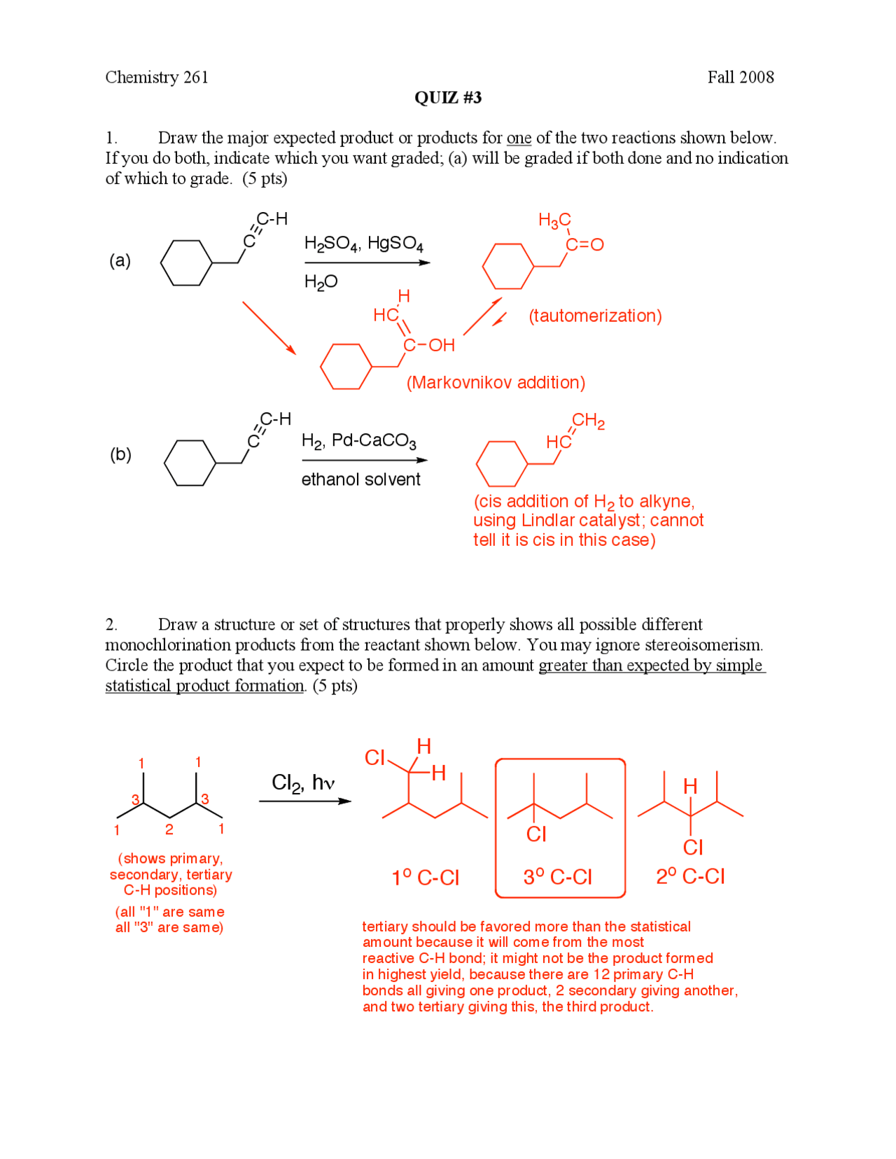 Organic Chemistry Exam 3 Questions With Solutions Chem 261 Docsity