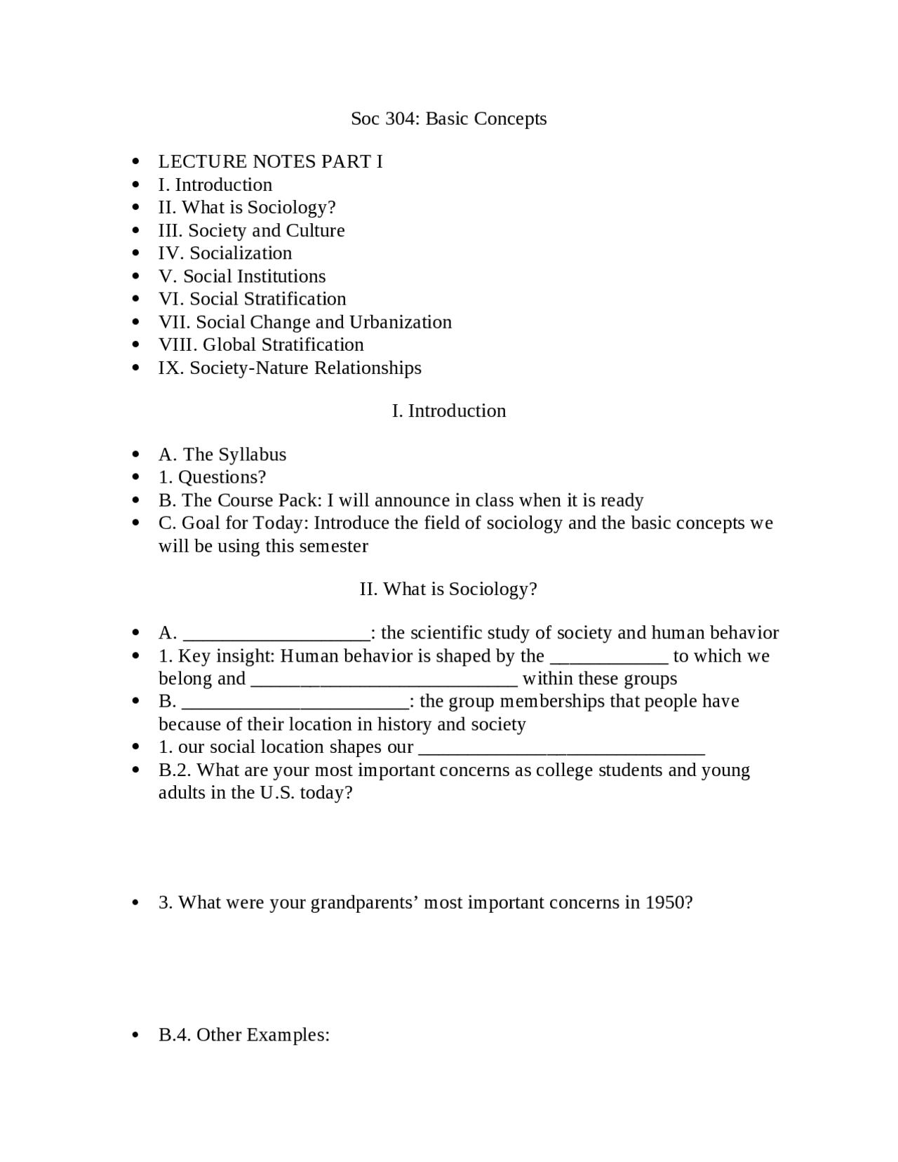 Sociology Basic Concepts Outline - Nonwestern World | SOC 3040 - Docsity