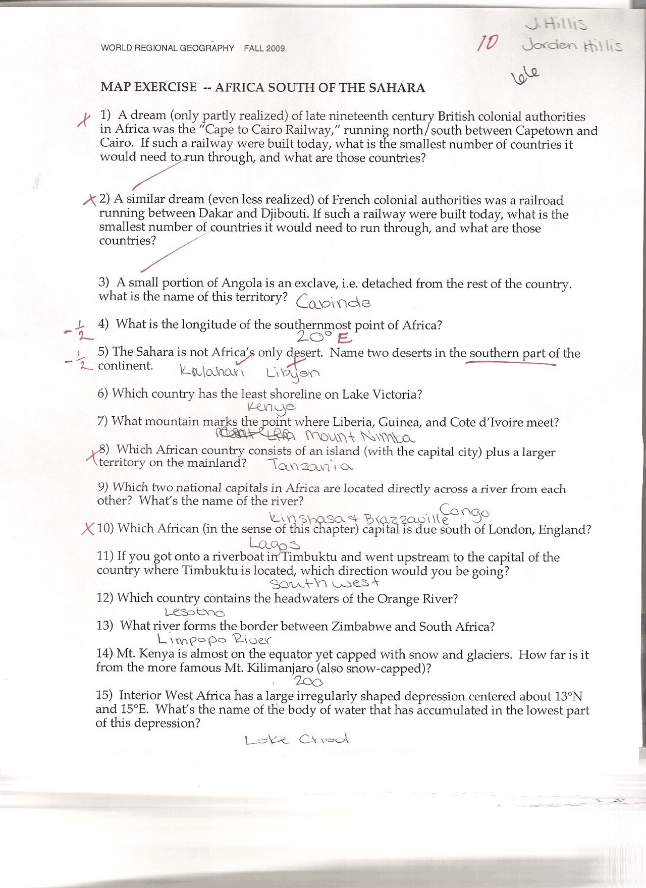 Map Exercise - Africa South of the Sahara | GEOG 1100 | Quizzes ...