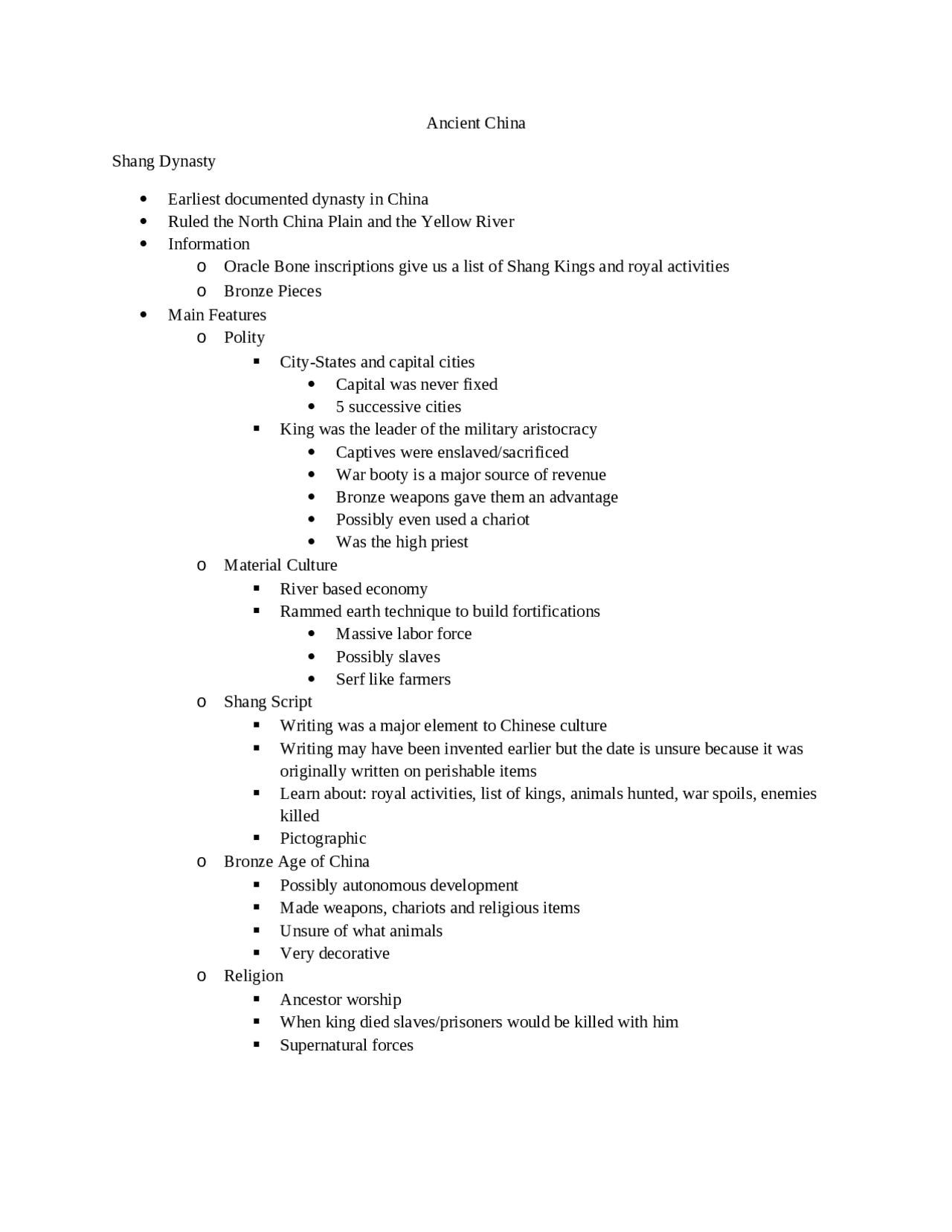 Ancient China - Class Notes | History of Asia | ASH 3100 - Docsity