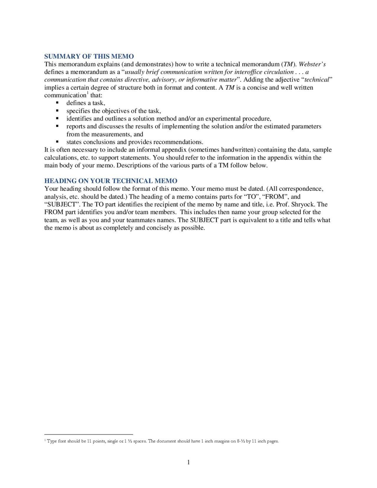 Technical Memorandum Project 1 - Foundation of Engineering | ENGR 111 ...