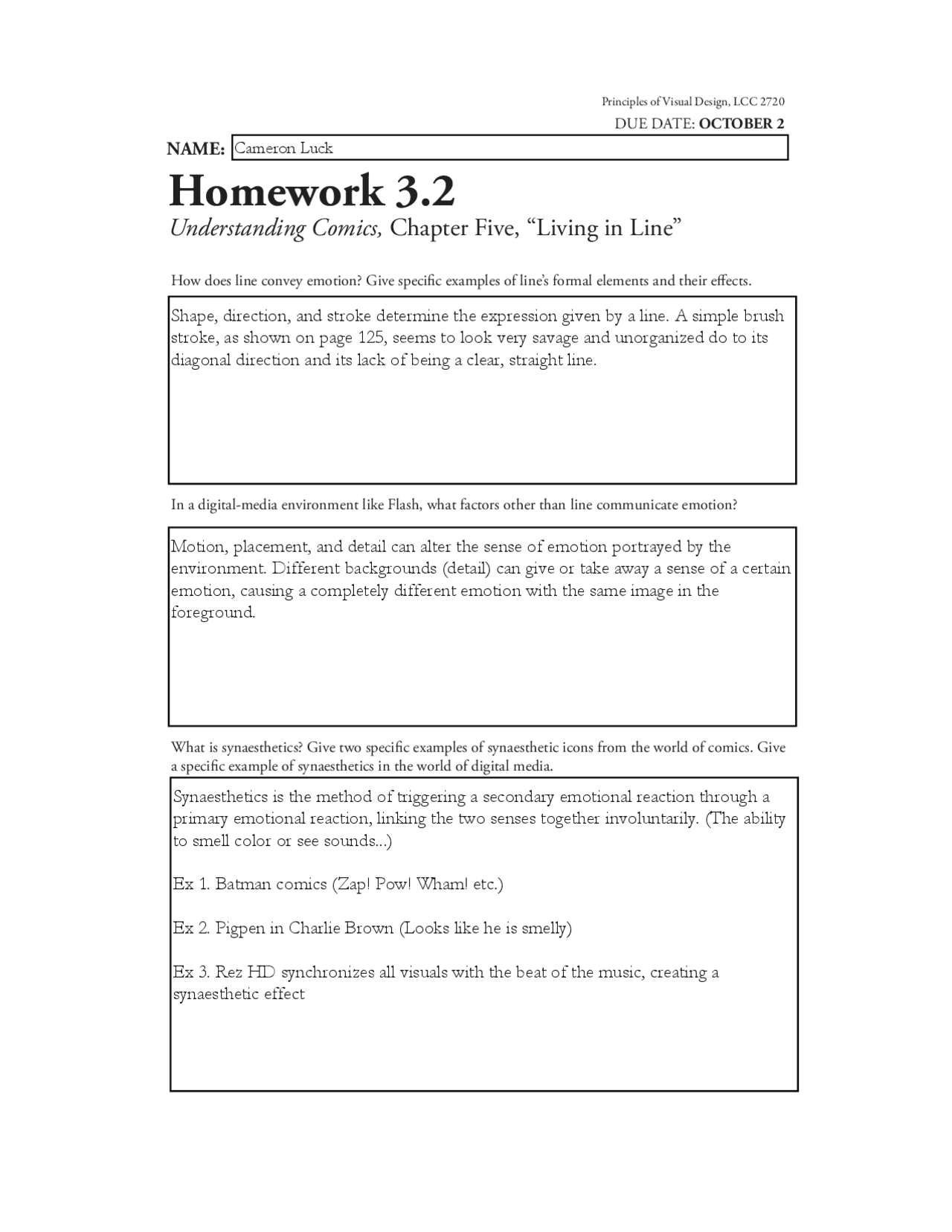 Living in Line - Homework #3 - Understanding Comics | LCC 2720 - Docsity