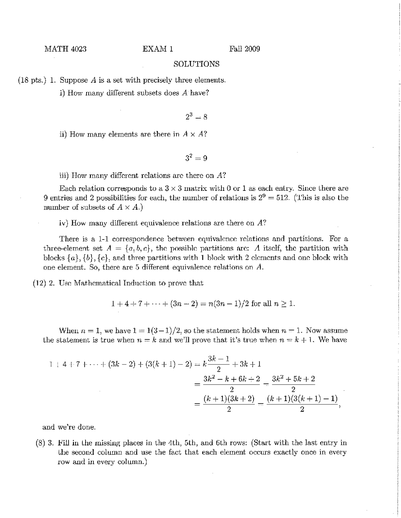 Solutions For Exam 1 Applied Algebra Fall 2009 Math 4023 Docsity