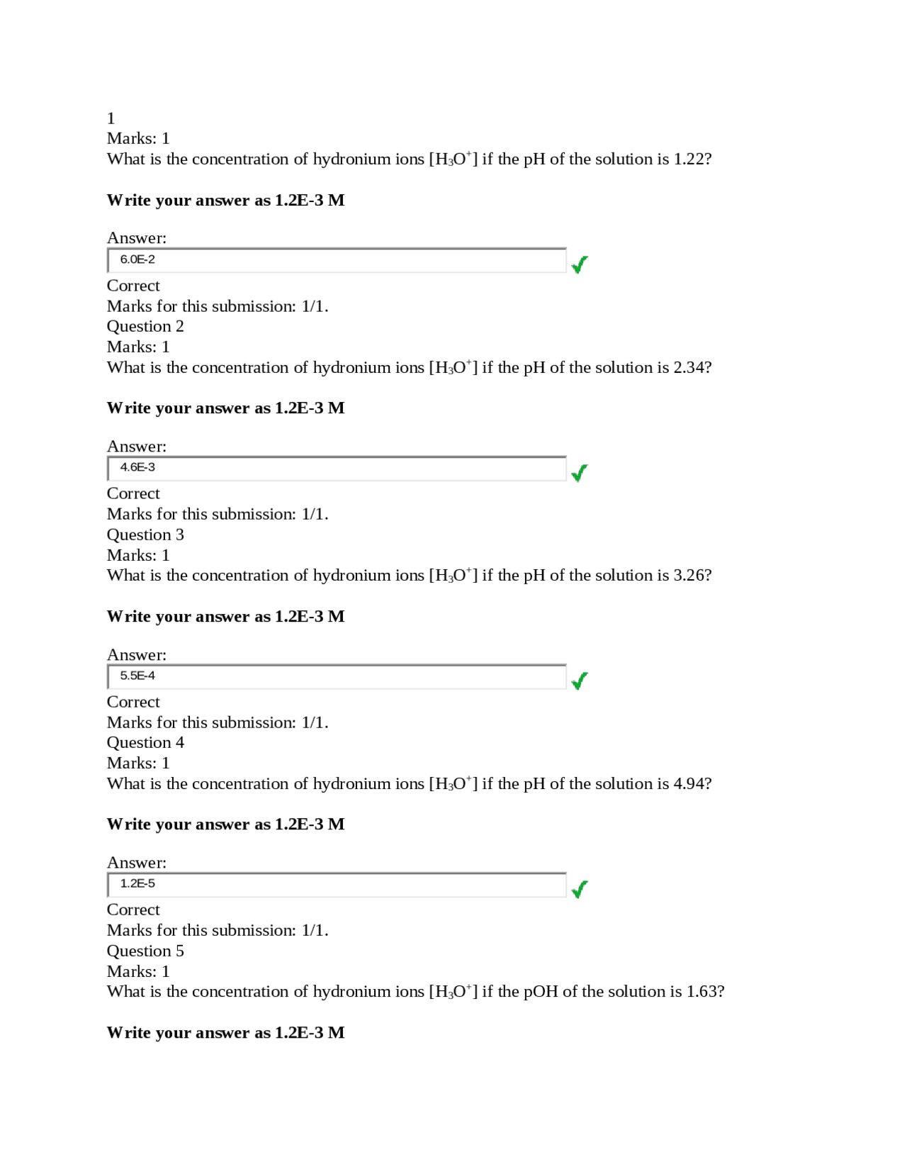 Quiz With Solution Introduction To Chemistry Ii Che 1102 Docsity