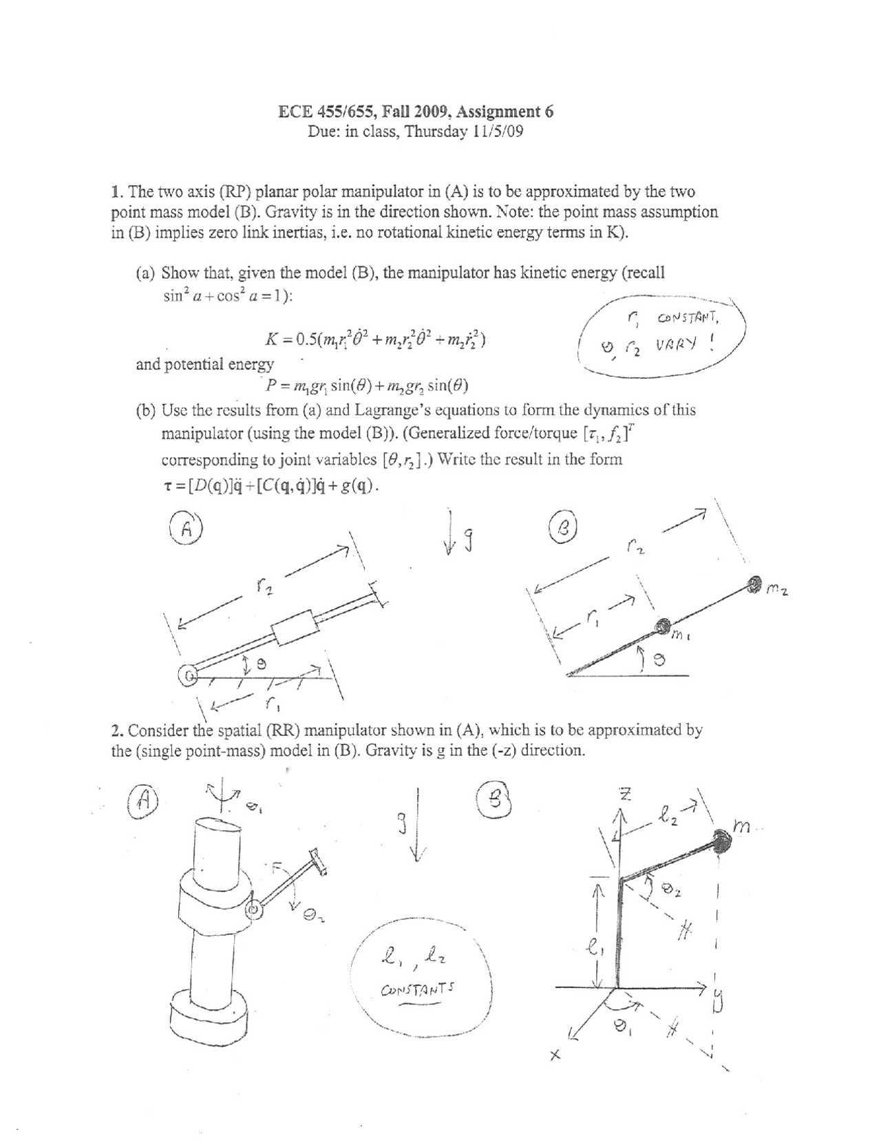 Assignment #6 - Robot Manipulators | E C E 455 | Assignments Electrical and Electronics ...
