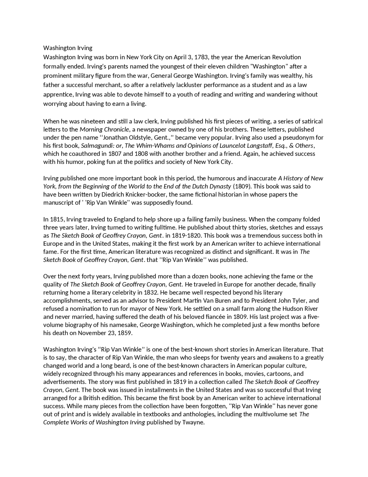 Lecture Notes on Washington Irving - American Literature | ENGL 214 ...