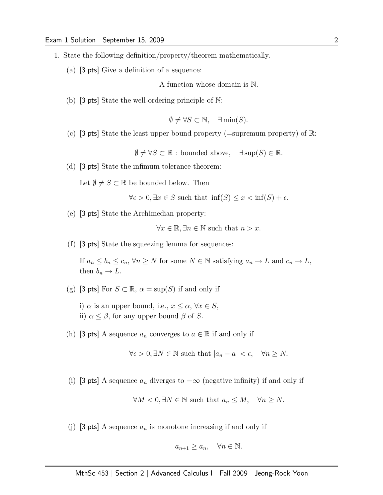 Exam 1 With Solution Advanced Calculus I Mthsc 453 Docsity
