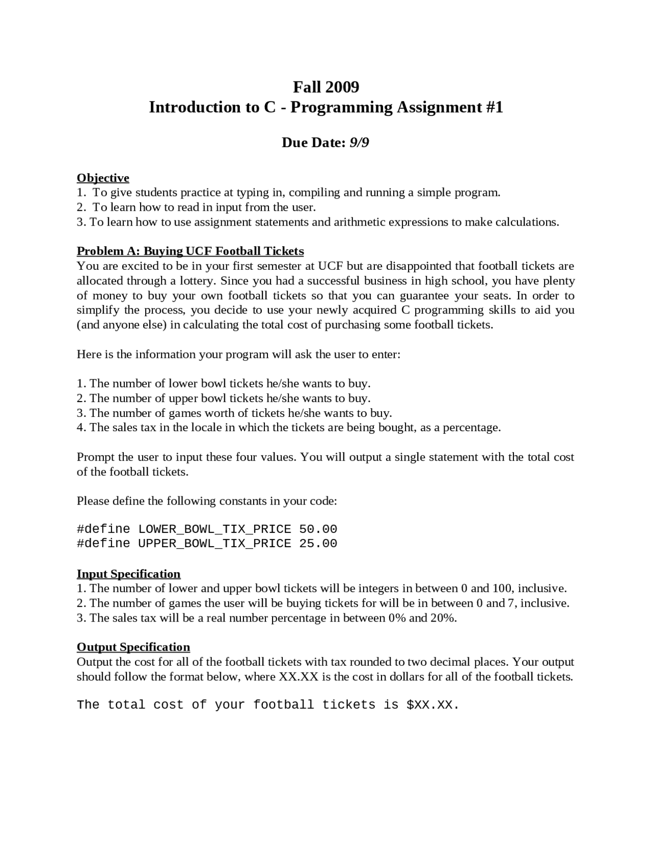 Introduction To Computer Programming Assignment 1 Cop 3223 Docsity 3965