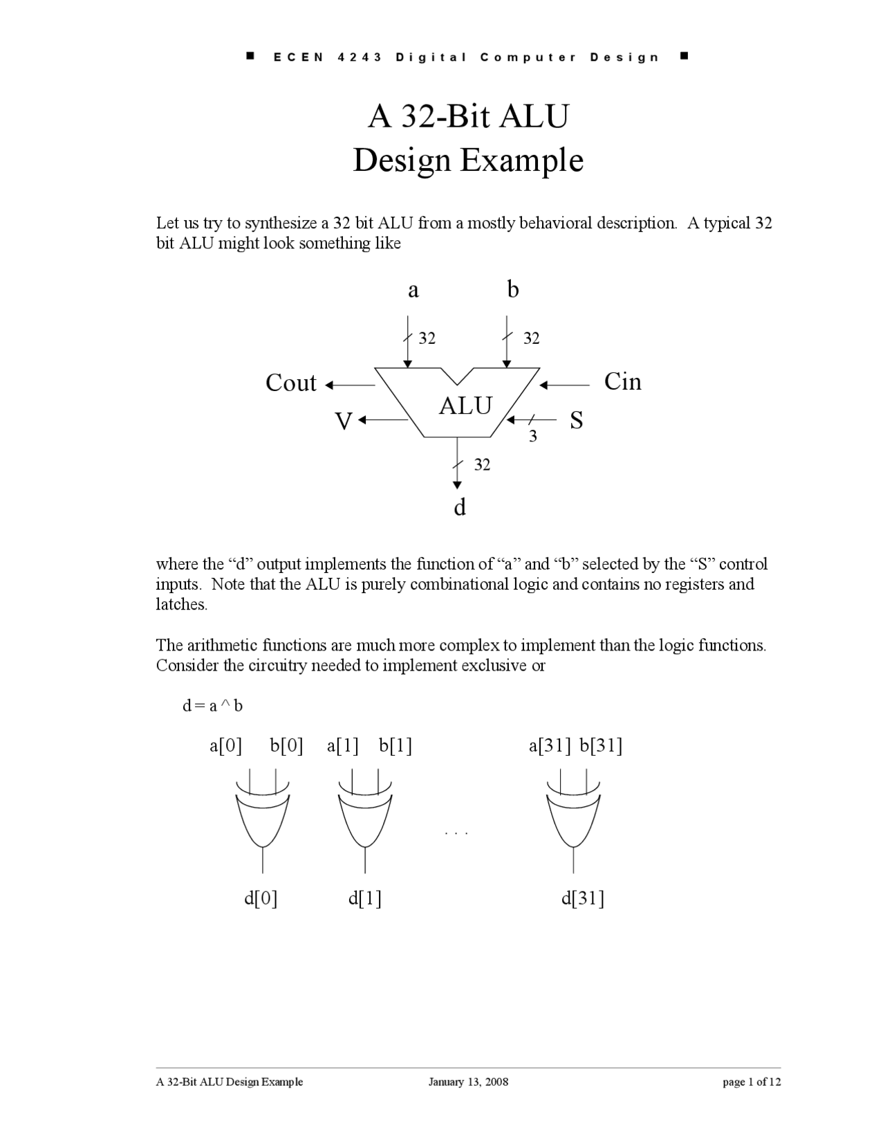 32 Bit Alu Design Example Computer Architecture Ecen 4243 Docsity