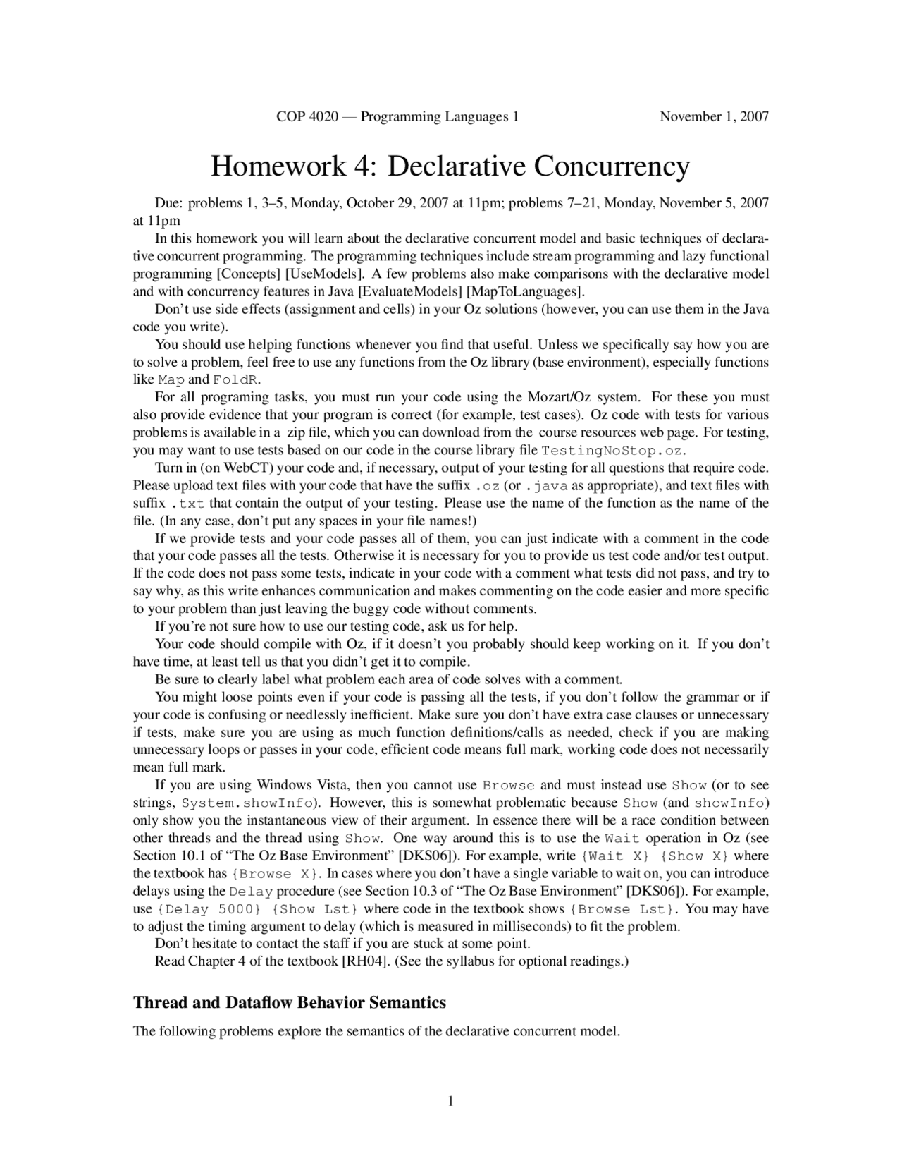 Declarative Concurrency Programming Languages I Homework 4 Cop 4020 Docsity