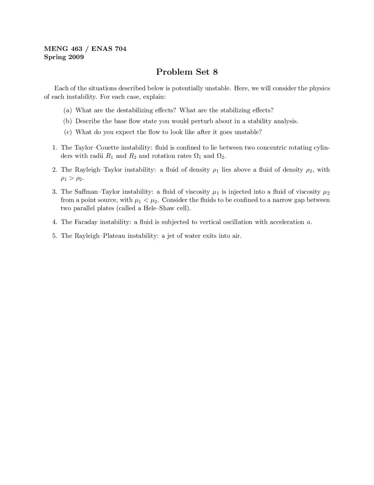 Theoretical Fluid Dynamics Problem Set 8 Meng 463 Docsity