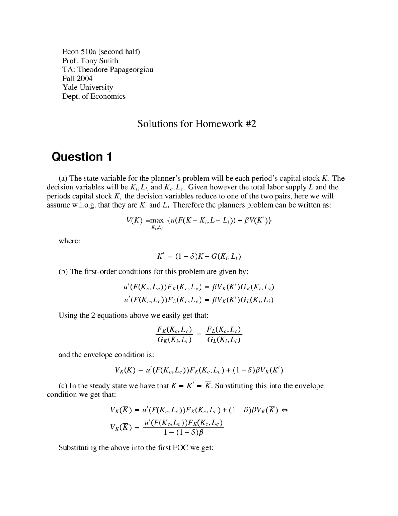Solutions For Assignment 2 General Economics Theory Macroeconomics